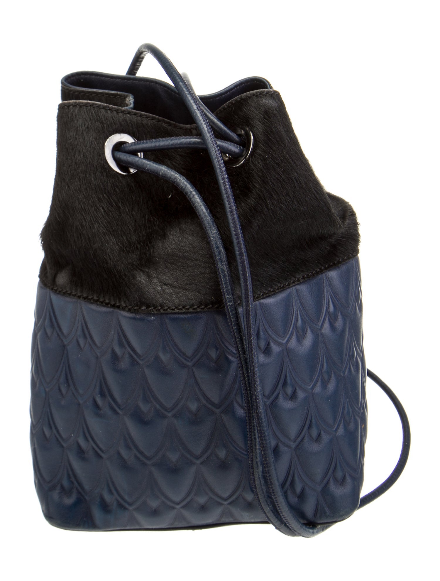 Reece Hudson Embossed Leather Bucket Bag - Blue Bucket Bags, Handbags ...