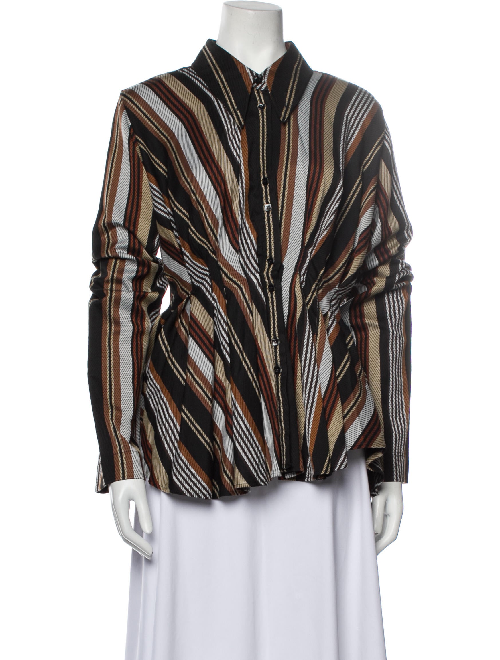 palmer//harding Striped Long Sleeve Button-Up Top - Black Tops ...