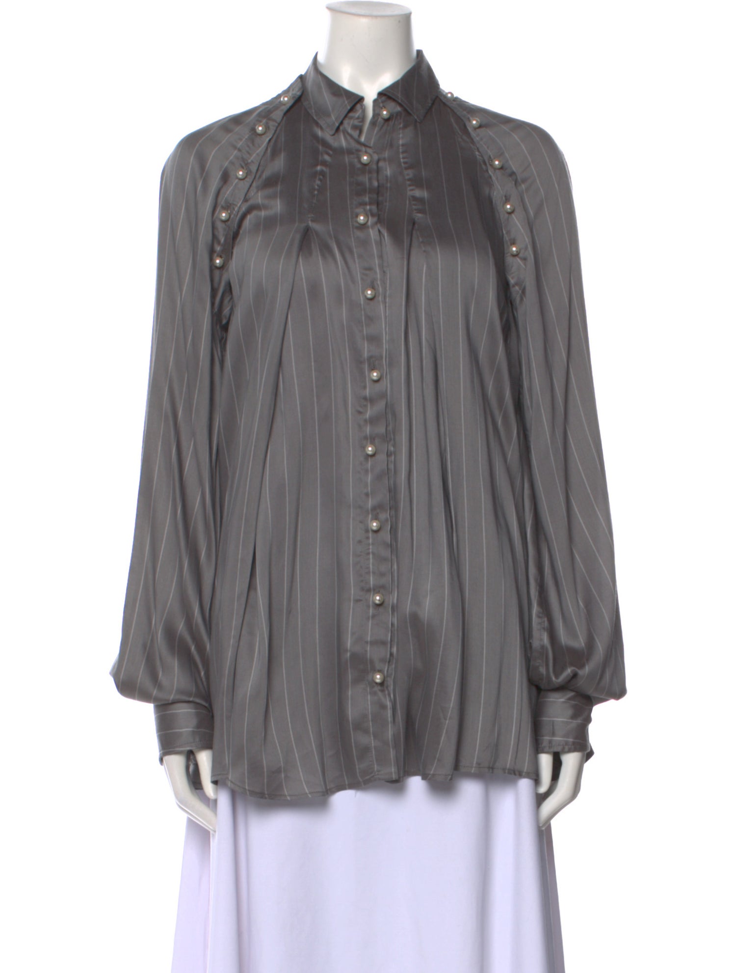 palmer//harding Striped Long Sleeve Button-Up Top - Grey Tops, Clothing ...