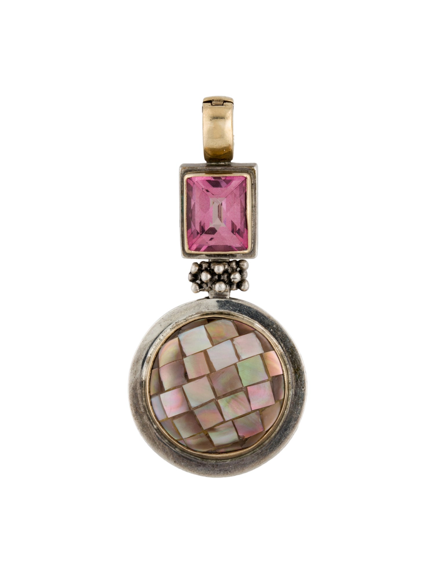 Michael Dawkins Mother of Pearl Mosiac & Coated Topaz Pendant - 14K ...