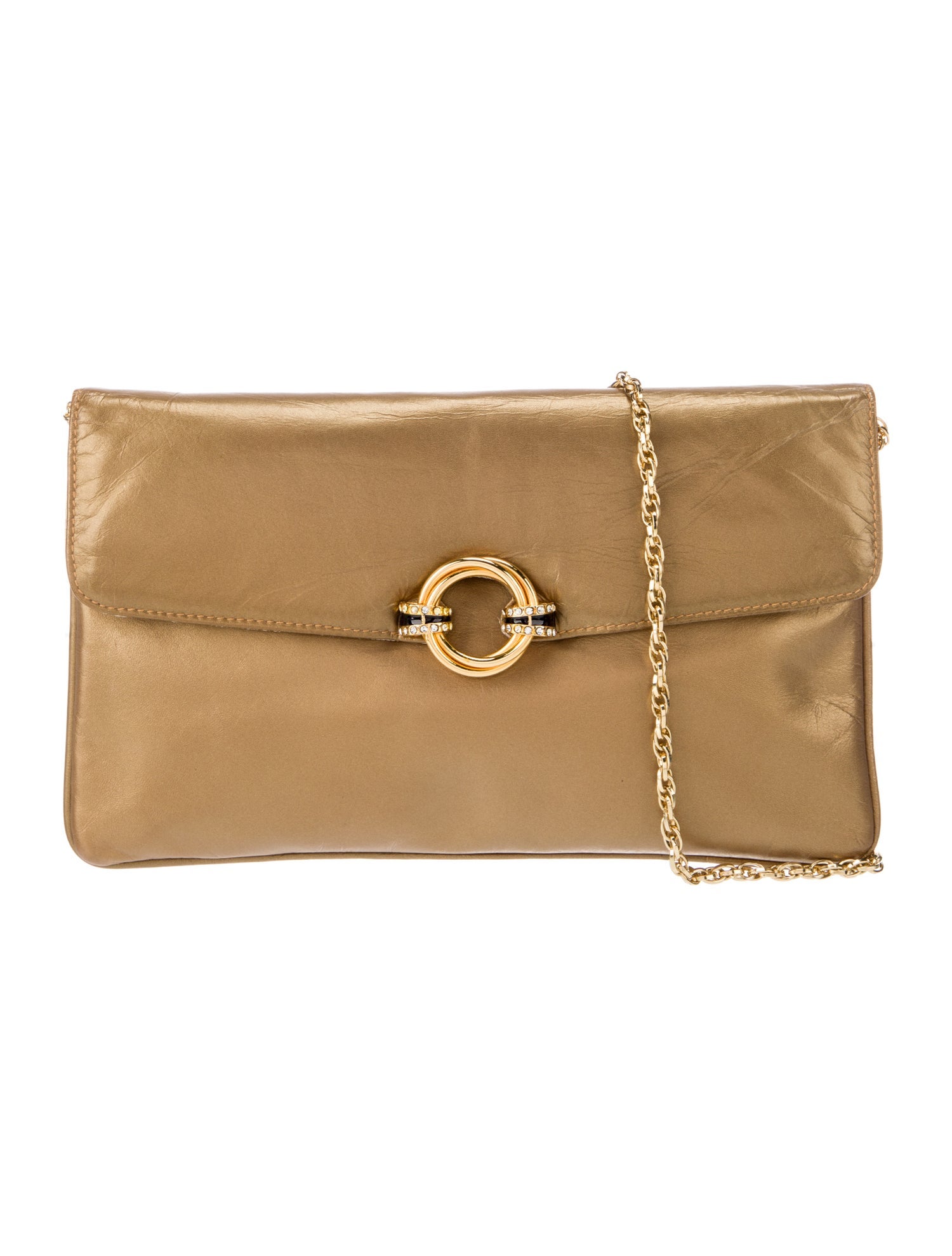 Rodo Leather Clutch - Gold Crossbody Bags, Handbags - W8R22668 | The ...