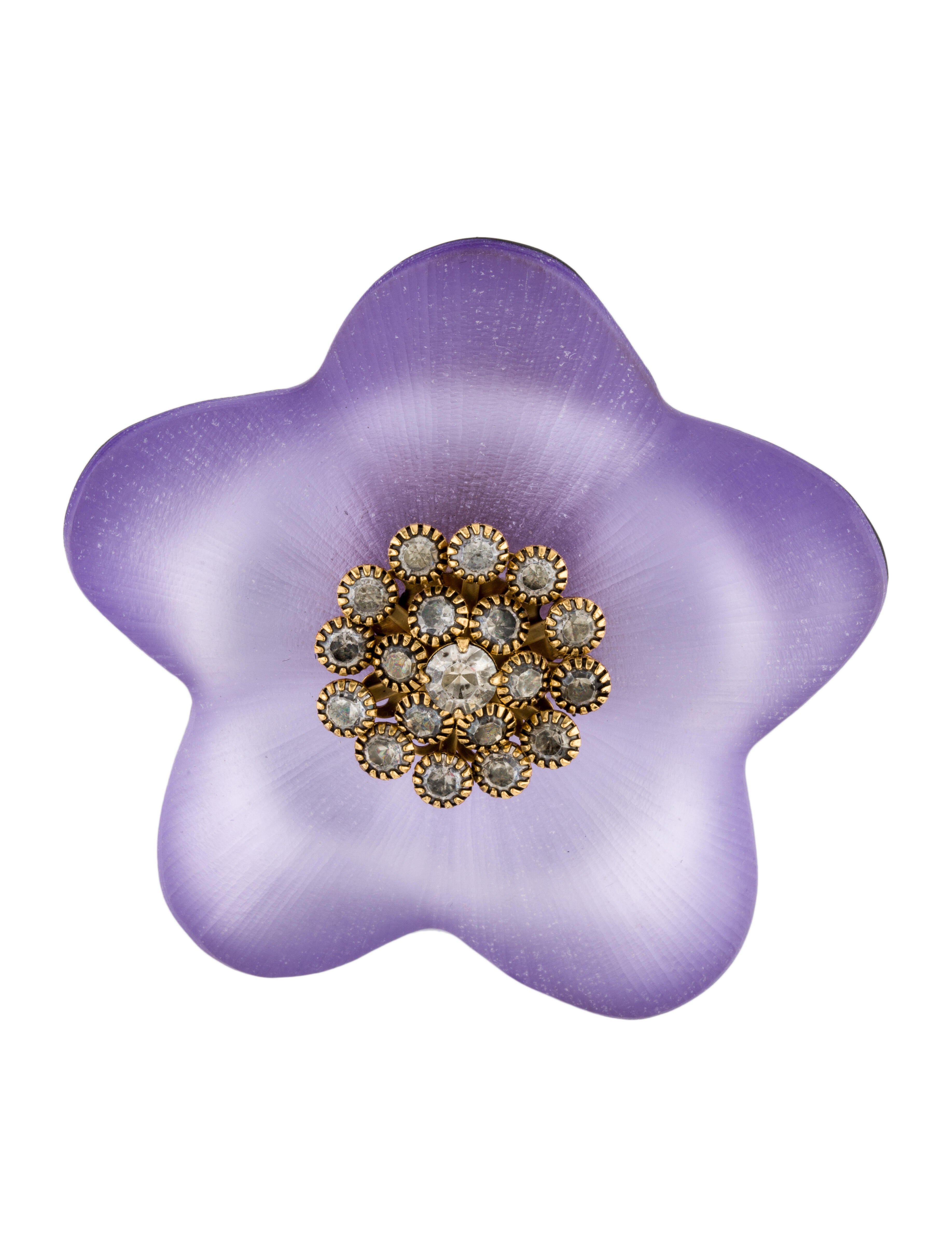 Alexis Bittar Lucite & Crystal Flower Brooch Pin - Brass Pin, Brooches ...