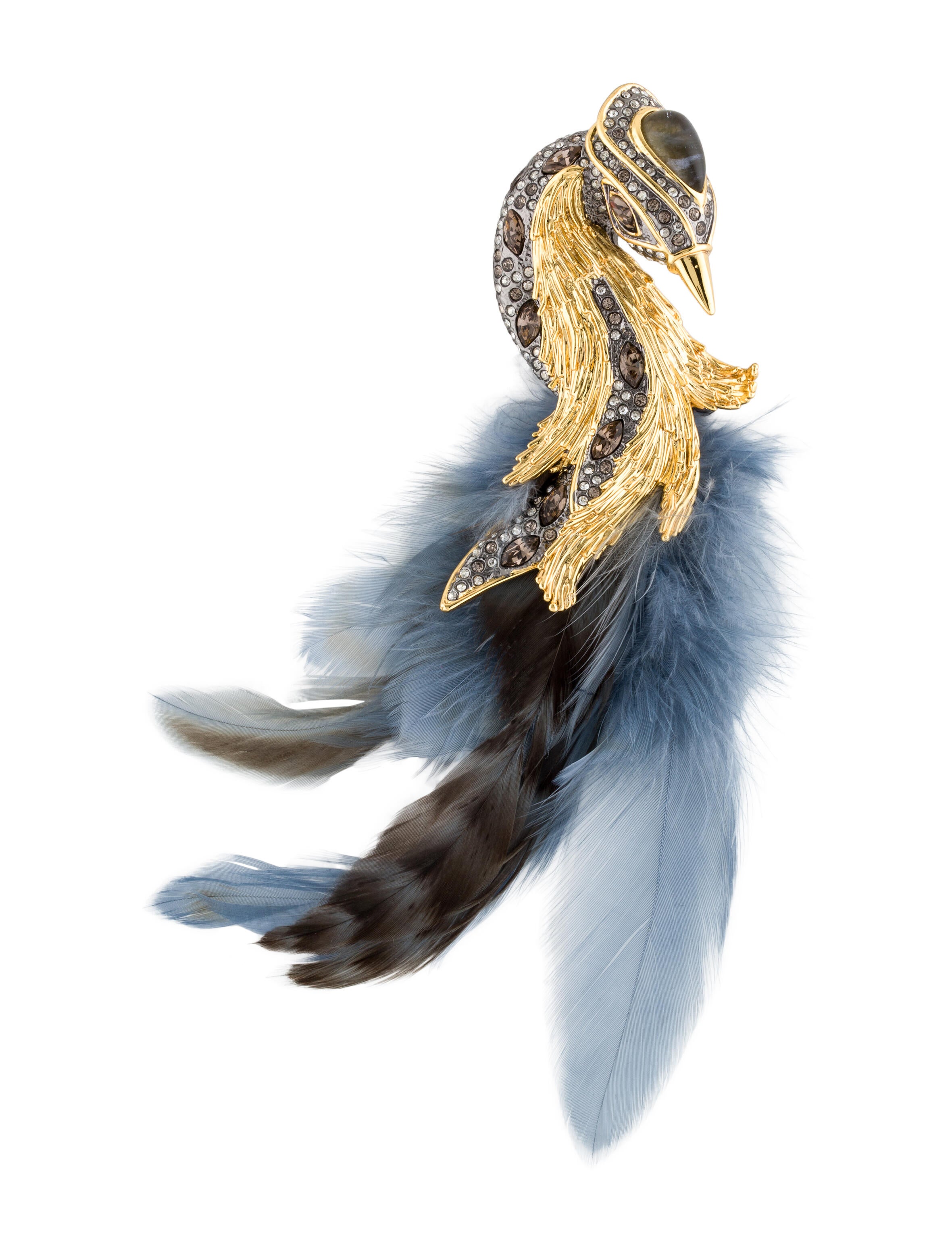 Alexis Bittar Crystal & Feather Phoenix Feathered Starling Brooch ...