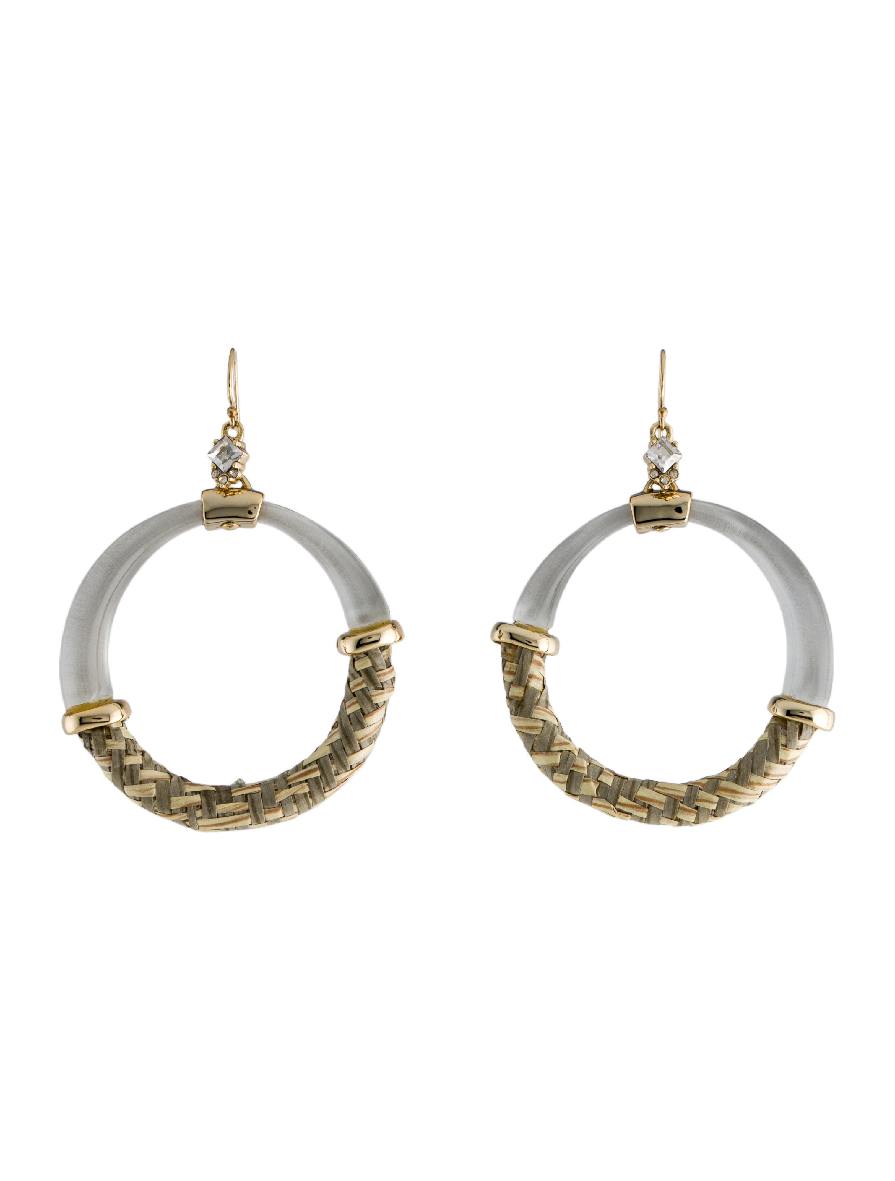 Alexis Bittar Woven Raffia, Lucite & Crystal Hoop Earrings - Brown, 10K ...