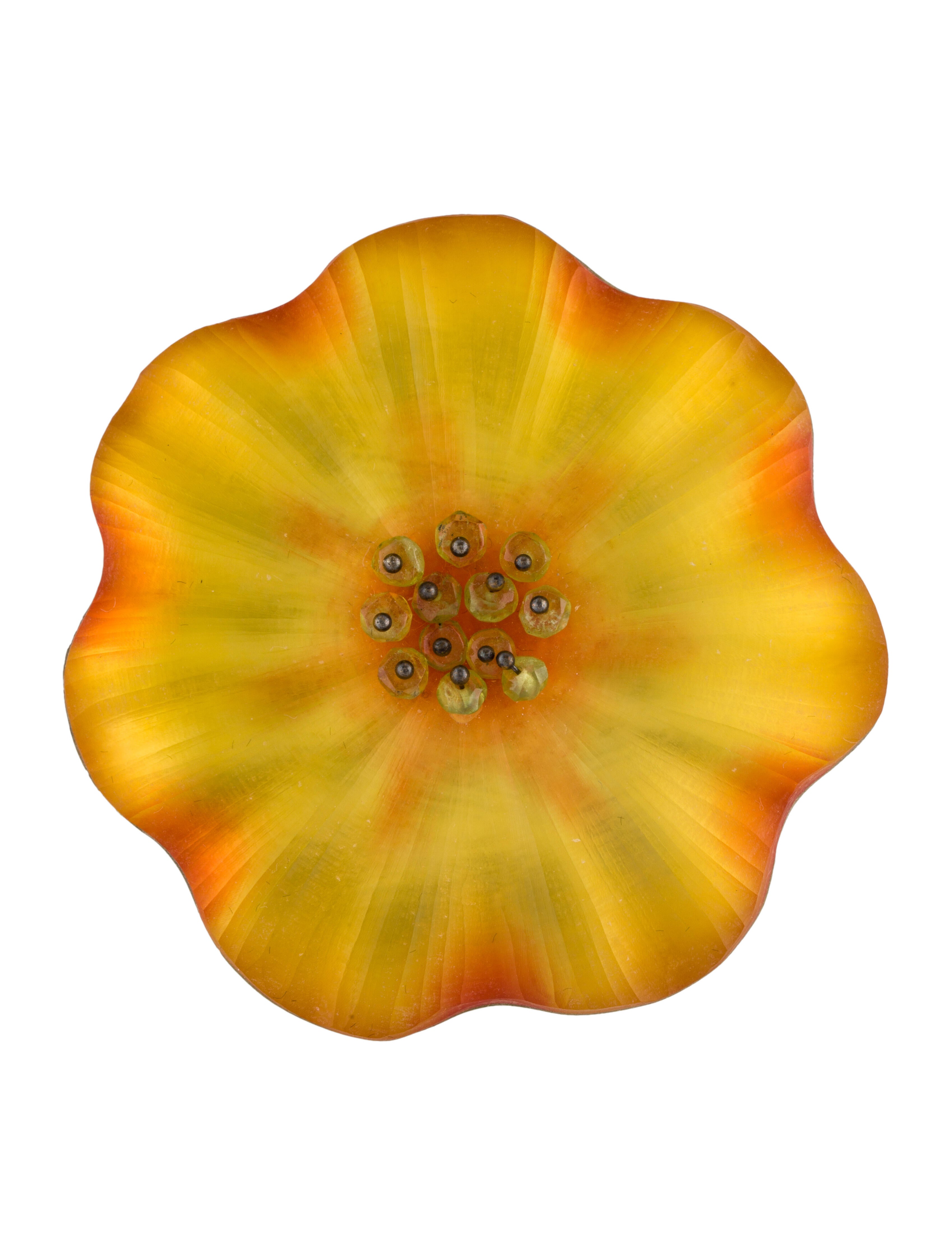 Alexis Bittar Bead & Lucite Flower Brooch - Orange, Brass Pin, Brooches ...