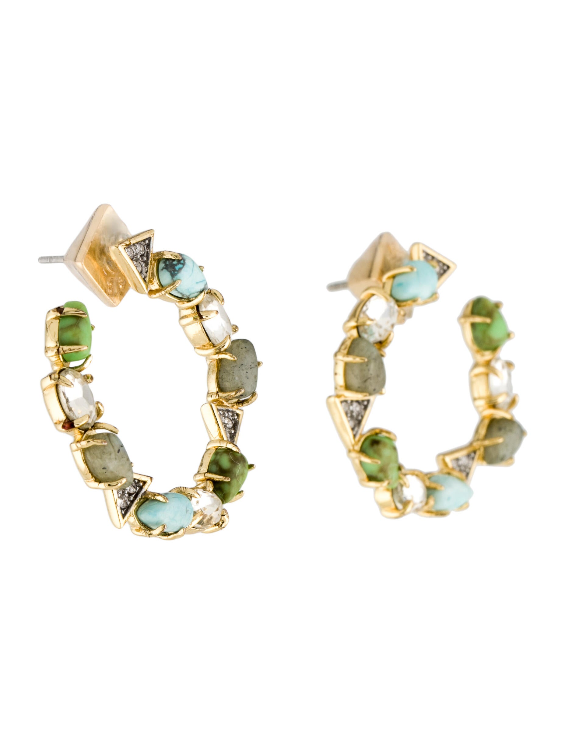 Alexis Bittar Lucite Coral Hoop Earrings - Green, Gold-Tone Metal Hoop ...