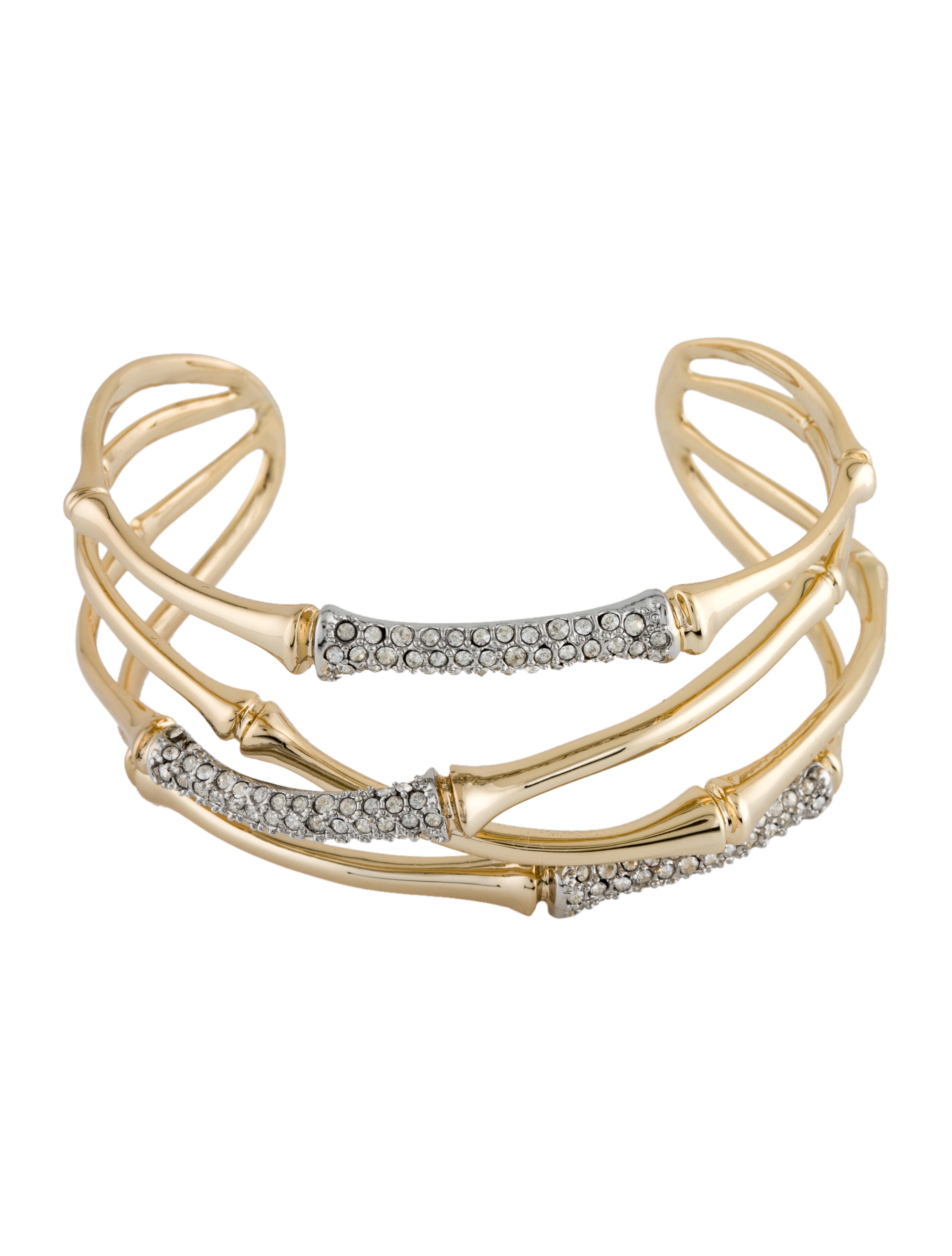 Alexis Bittar Orbiting Bamboo Crystal Encrusted Cuff Bracelet - Gold-Tone Metal Cuff, Bracelets ...
