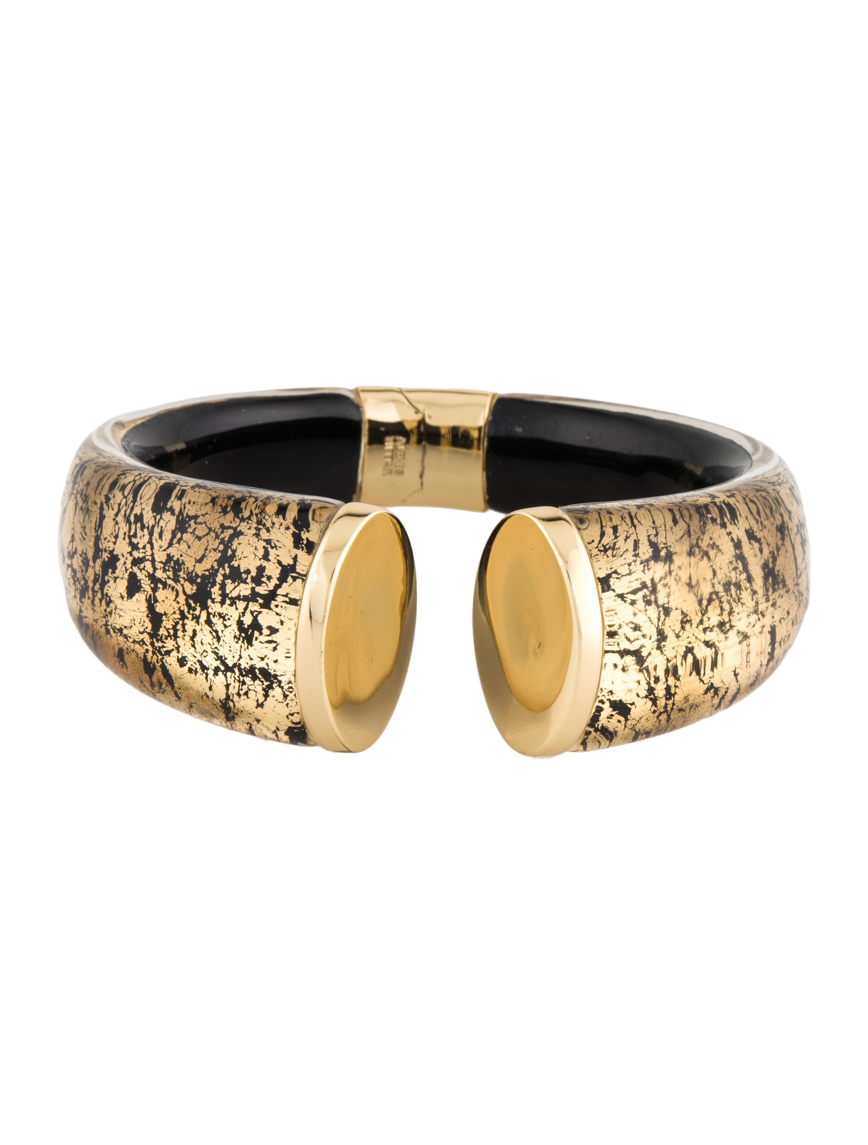 Alexis Bittar Metallic Lucite Hinged Cuff - Black, Gold-Tone Metal Cuff ...