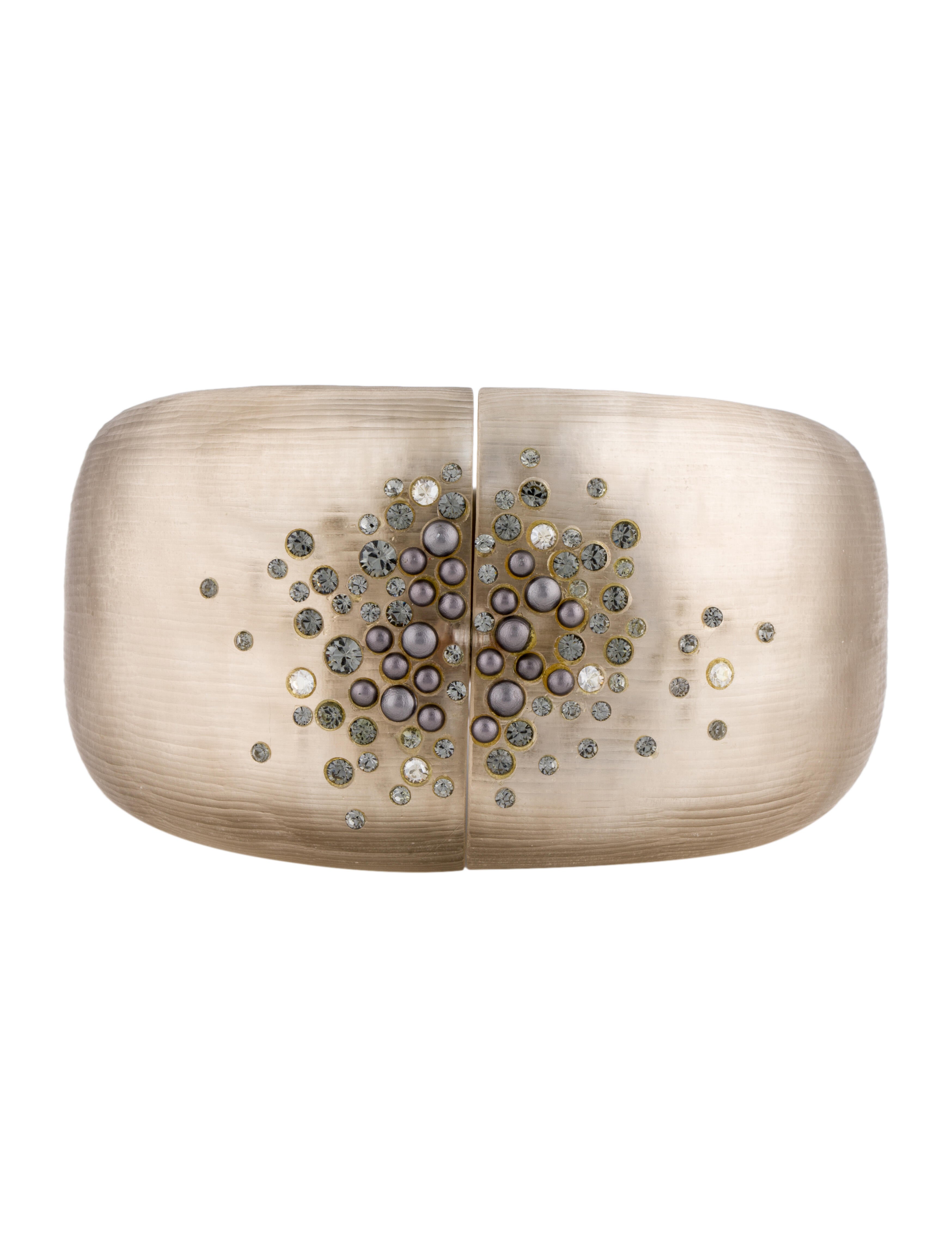 Alexis Bittar Crystal, Faux Pearl & Lucite Hinged Cuff Bracelet - Brass ...