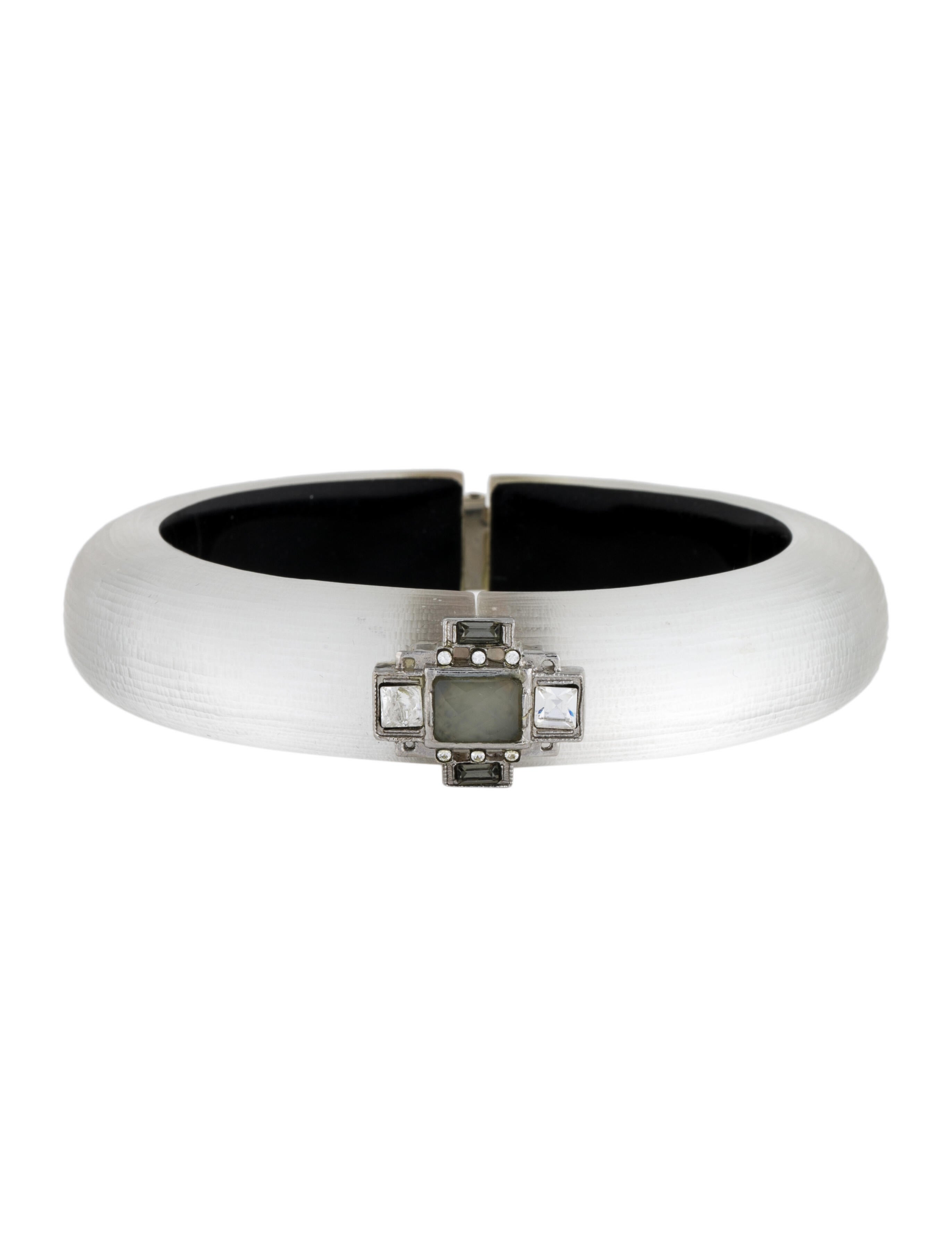 Alexis Bittar Lucite & Crystal Deco Hinged Bracelet - White, Brass ...