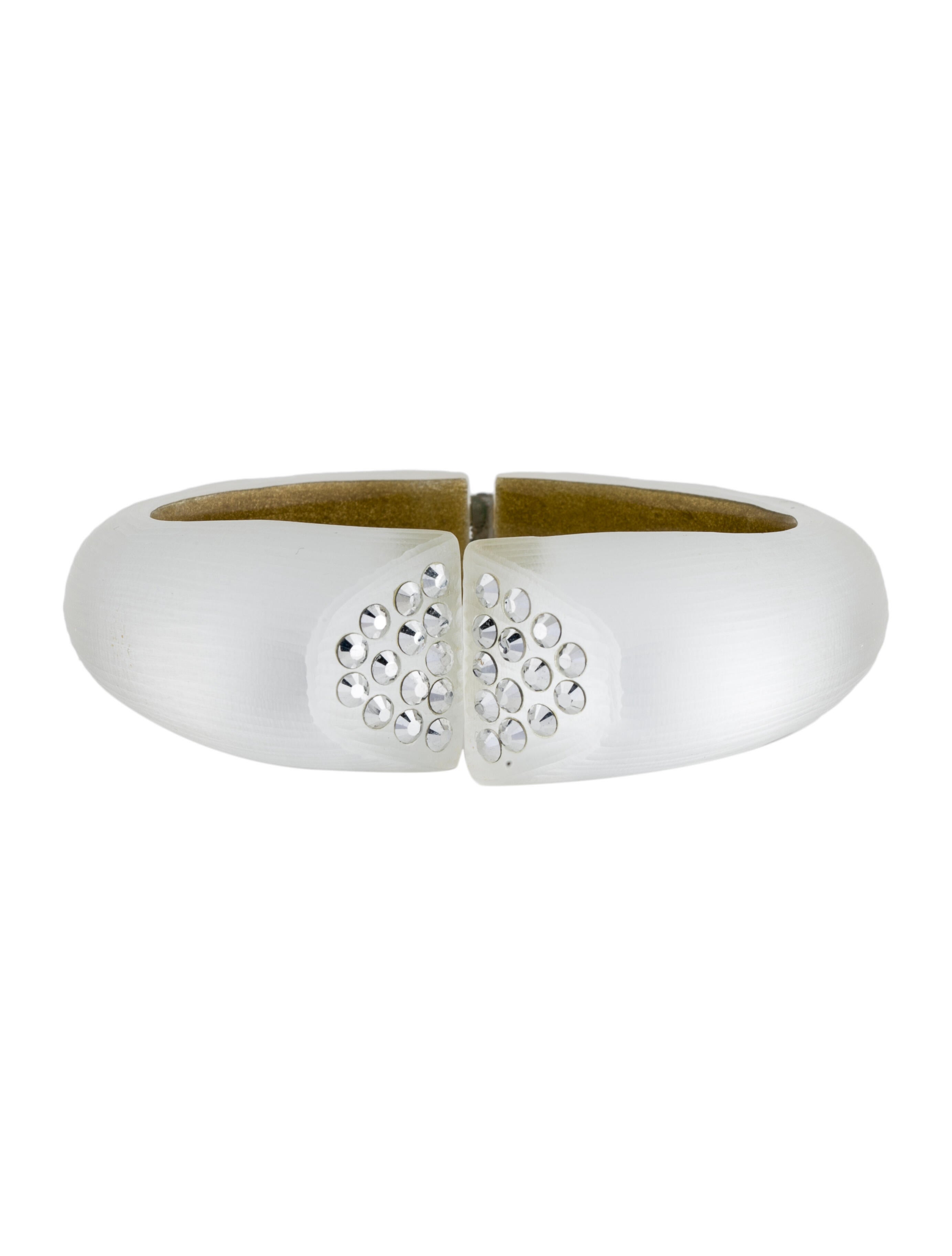 Alexis Bittar Lucite & Crystal Hinged Cuff - White, Brass Cuff ...