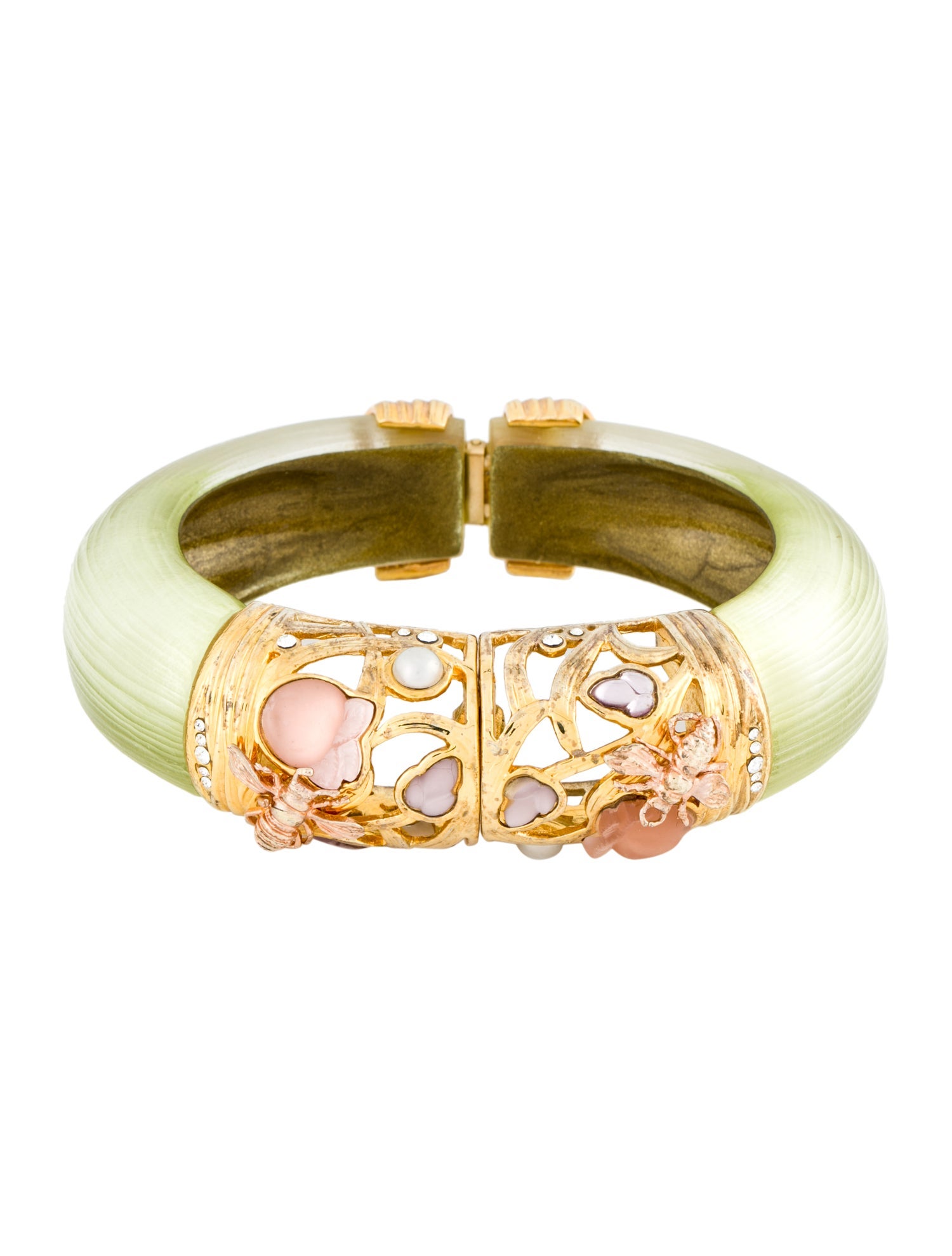 Alexis Bittar Lucite, Faux Pearl & Crystal Hinged Bangle - Brass Bangle ...