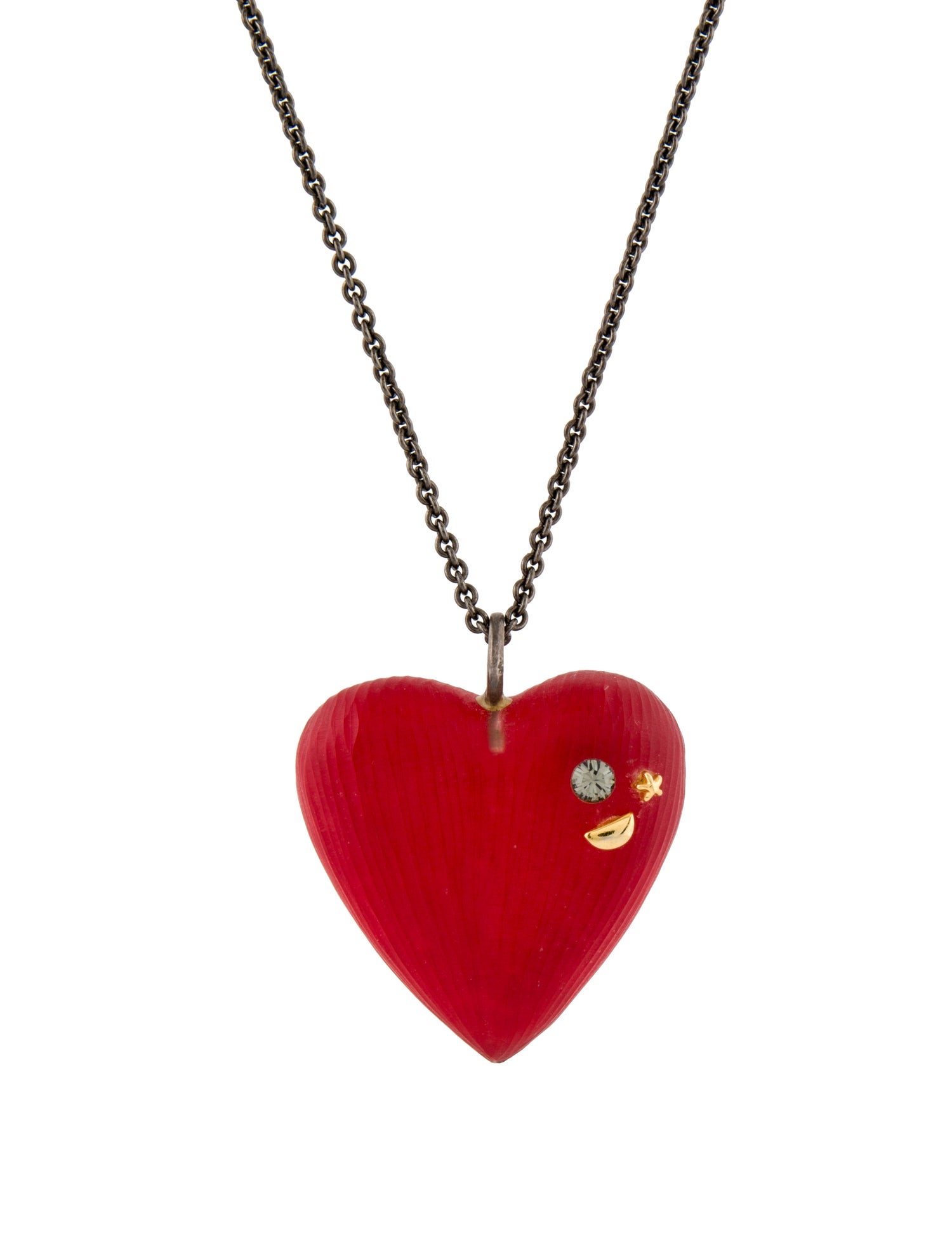 Alexis Bittar Lucite & Crystal Heart Pendant Necklace - Red, Brass ...