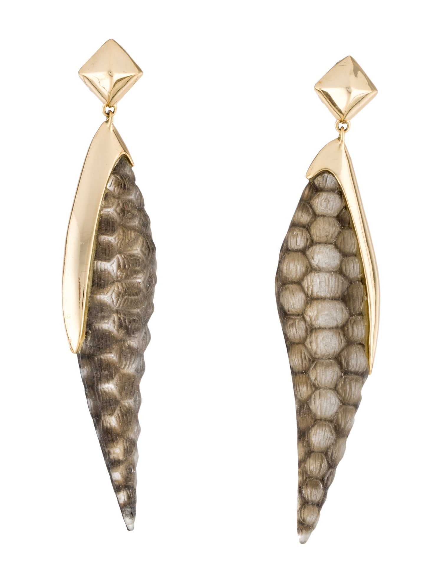 Alexis Bittar Lucite Crocodile Textured Drop Earrings - Neutrals, Brass ...