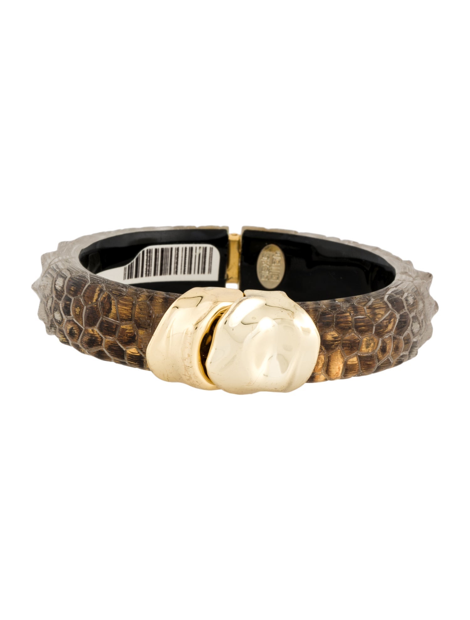 Alexis Bittar Carved Lucite Molten Metal Hinged Bangle Bracelet - Brass ...