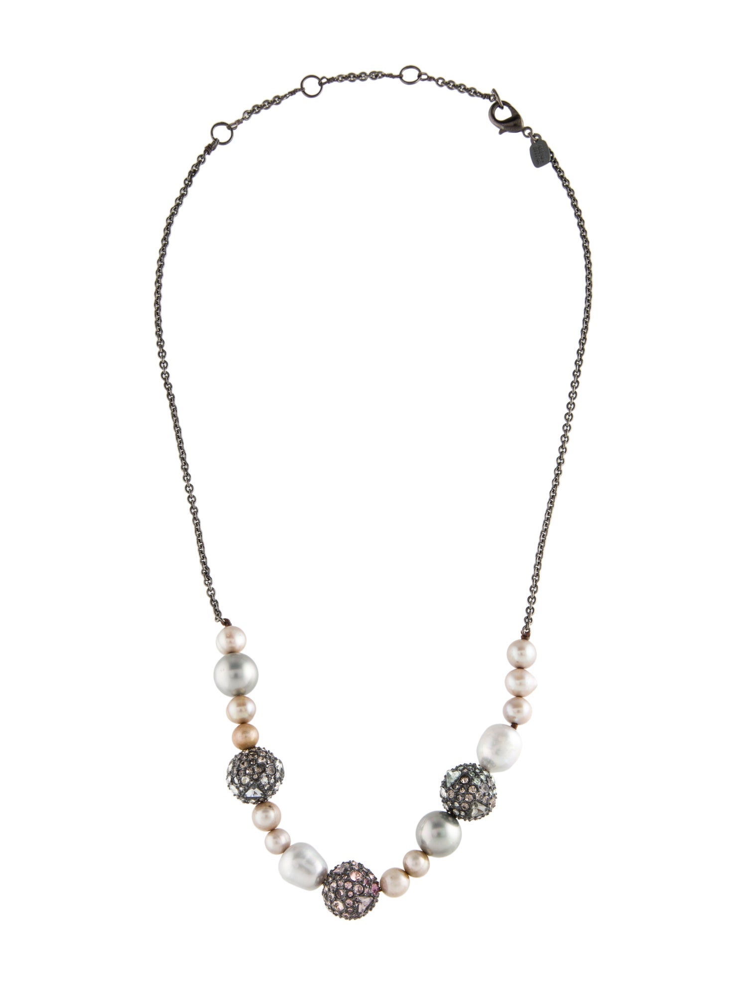 Alexis Bittar Pearl, Faux Pearl & Crystal Necklace - Grey, Brass Bead ...