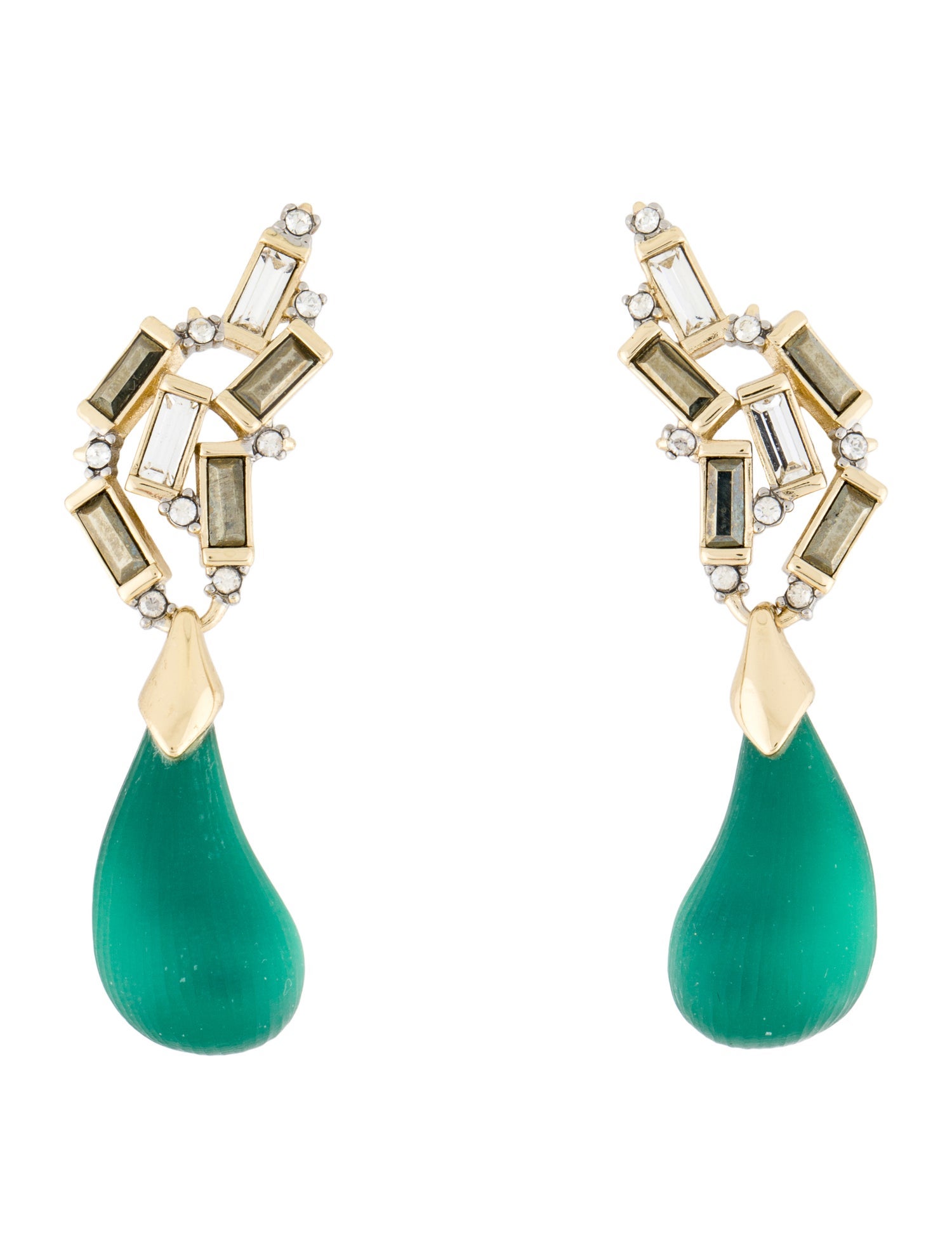 Alexis Bittar Lucite & Crystal Drop Earrings - Green, Brass Drop ...