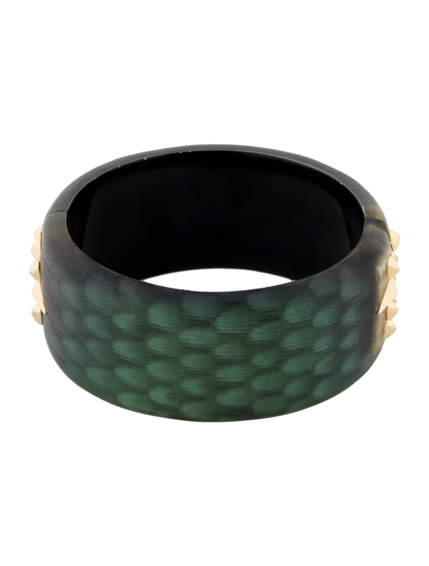 Alexis Bittar Printed Lucite Hinged Bracelet - Green, Brass Bangle ...
