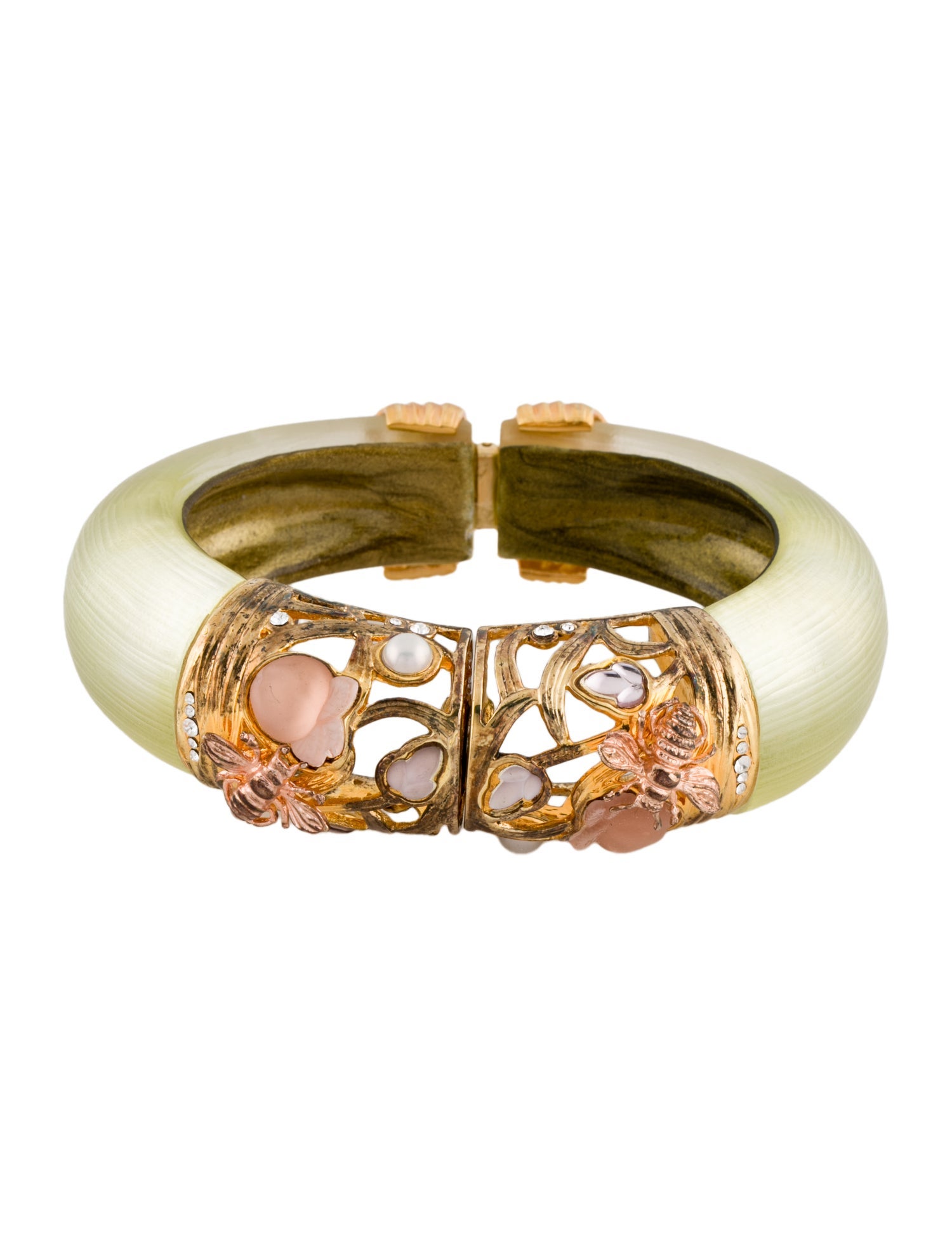 Alexis Bittar Crystal, Lucite and Faux Pearl Secret Garden Hinged ...