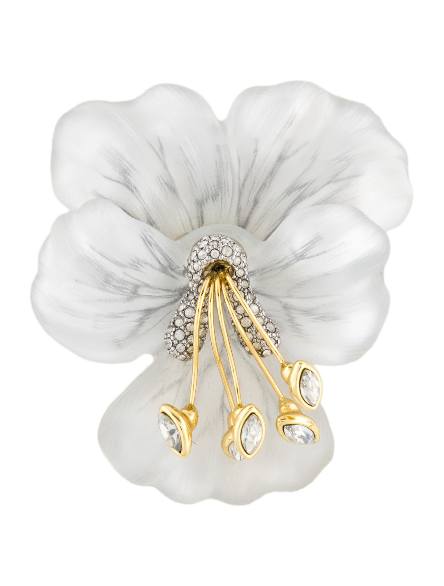 Alexis Bittar Lucite & Crystal Pansy Brooch Pin - Brass Pin, Brooches ...