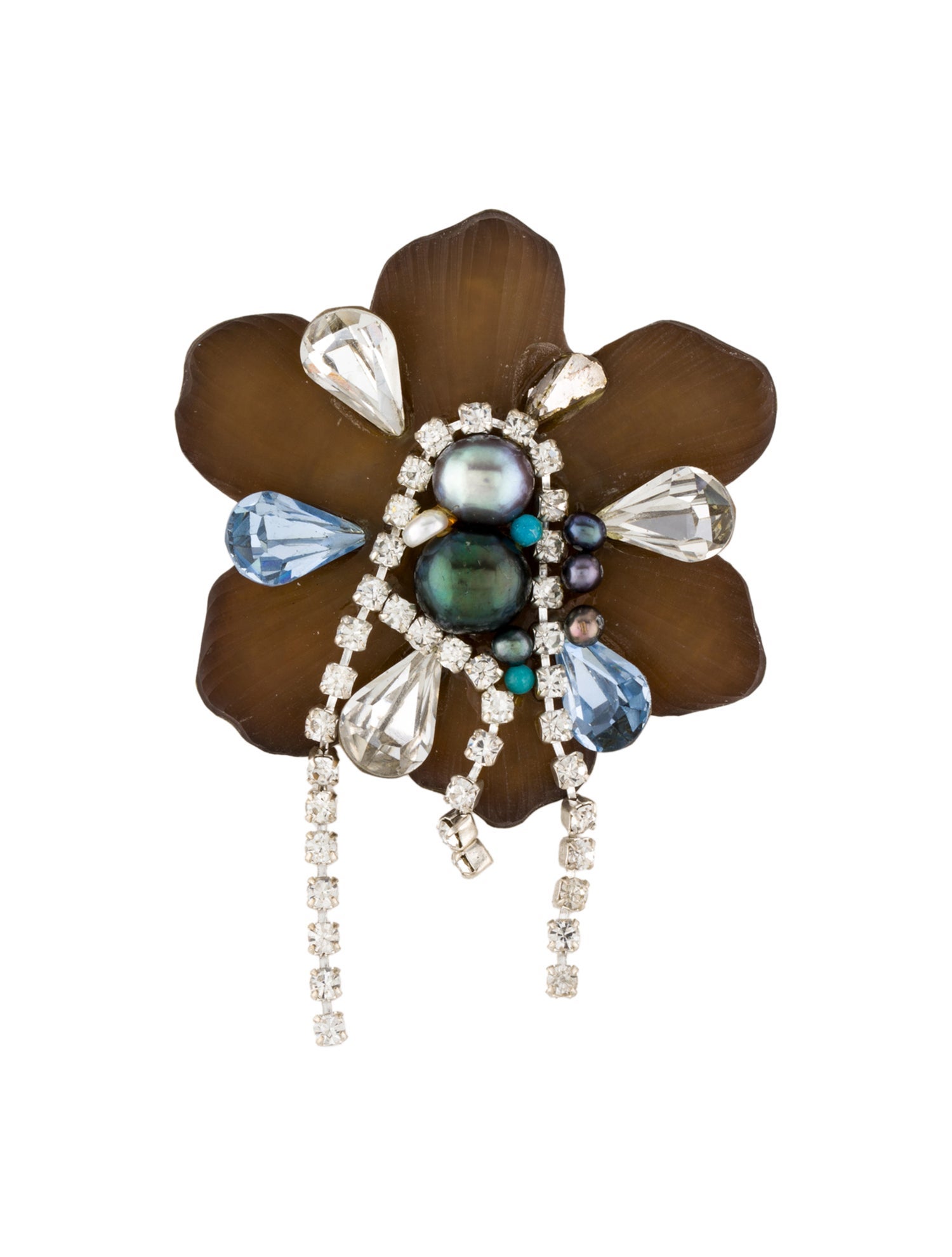 Alexis Bittar Dyed Pearl, Lucite & Crystal Tassel Flower Brooch Pin ...