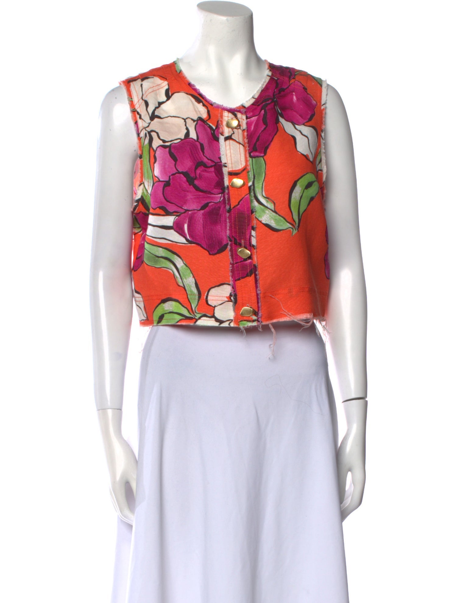 Aje Floral Print Scoop Neck Crop Top - Orange Tops, Clothing ...