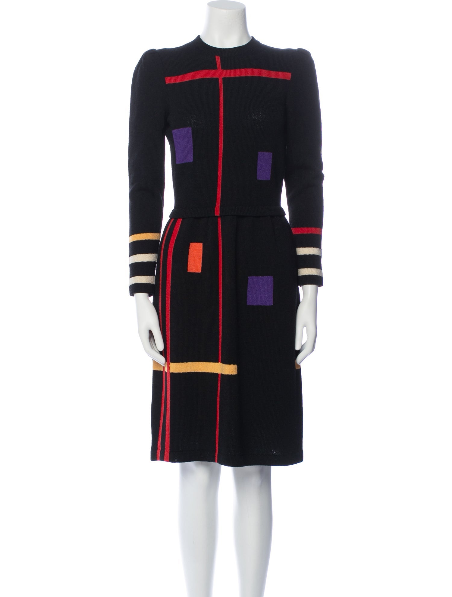 Adolfo Colorblock Pattern Knee-Length Dress - Black Dresses, Clothing ...