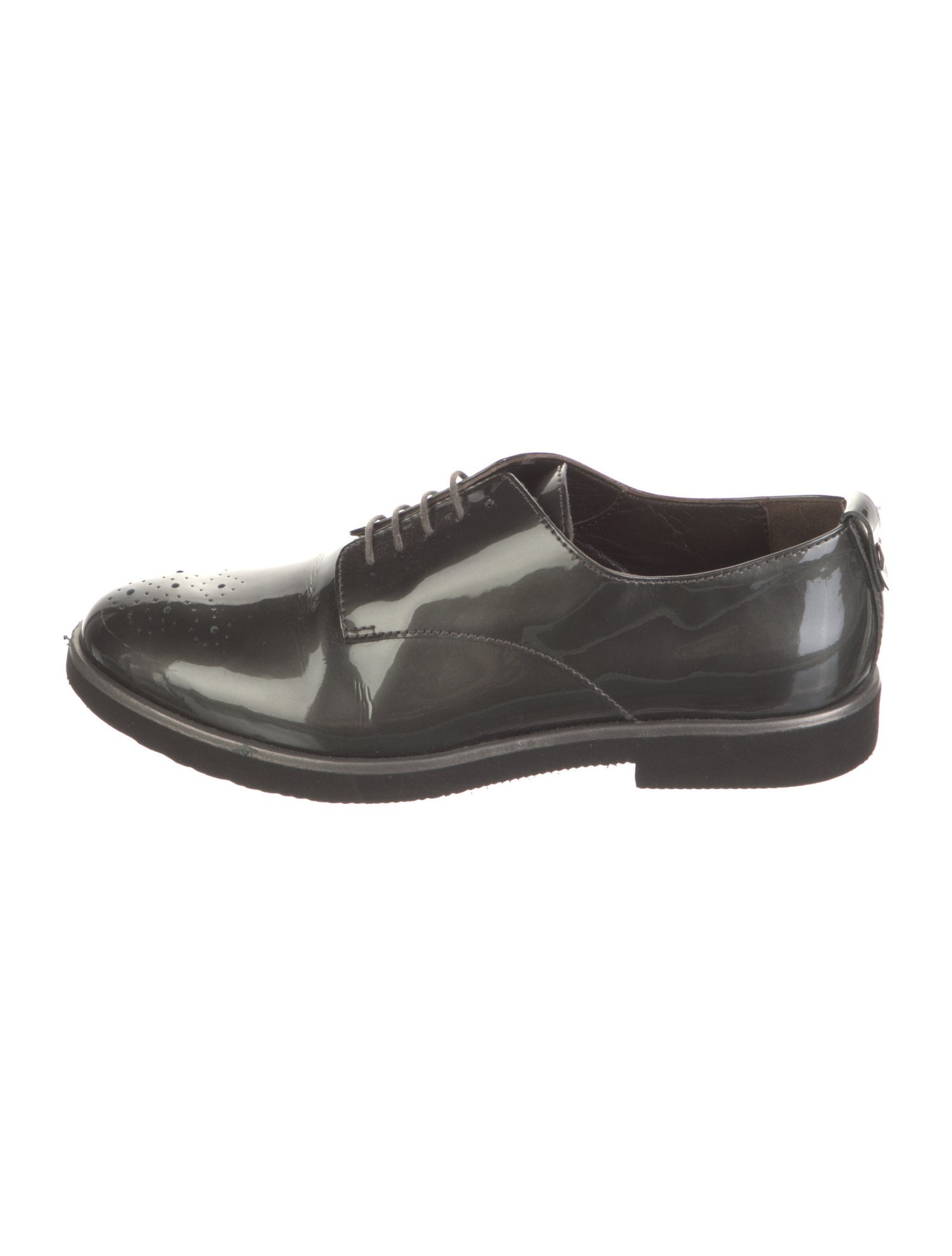 Jil Sander Patent Leather Colorblock Pattern Oxfords - Black Flats ...