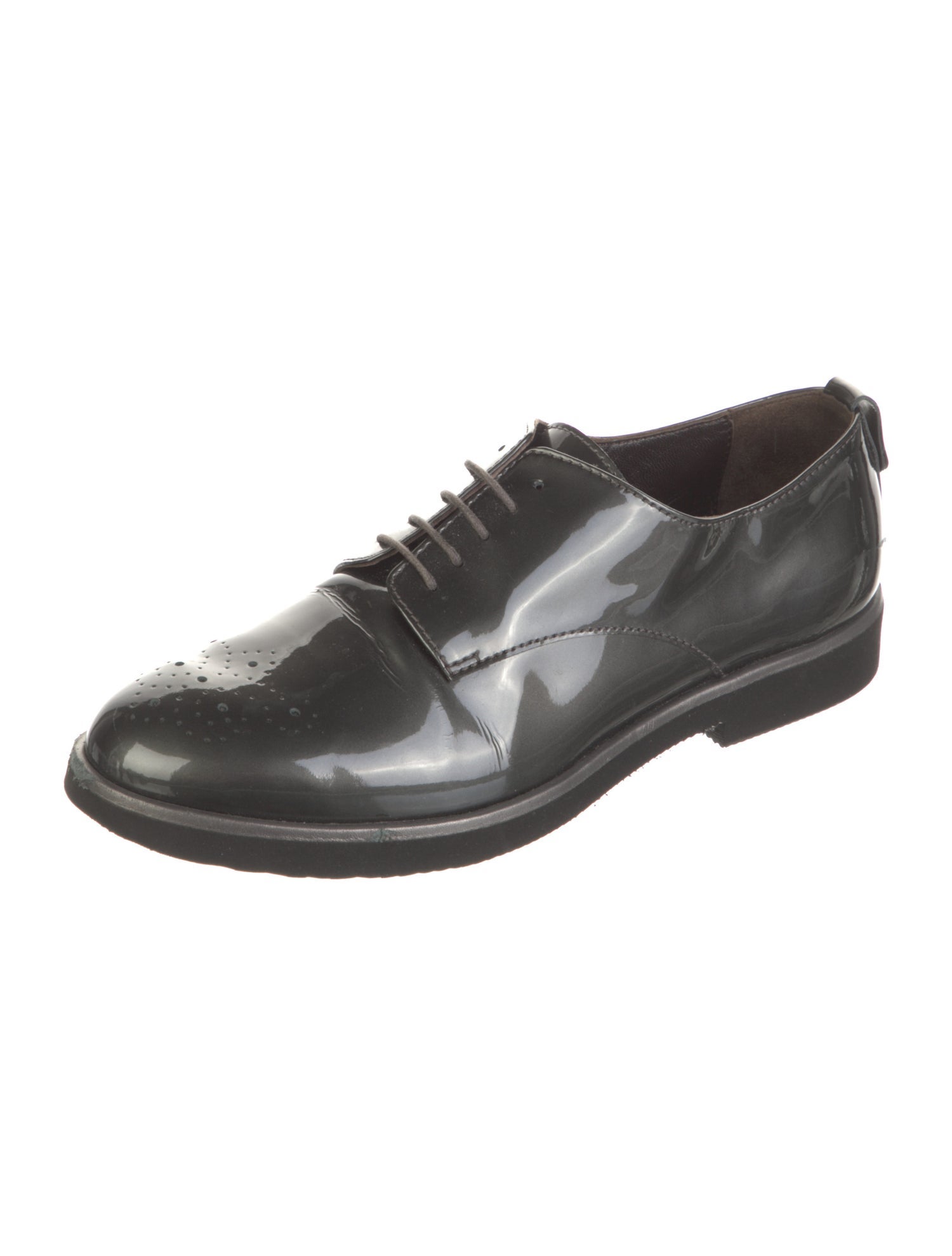 Jil Sander Patent Leather Colorblock Pattern Oxfords - Black Flats ...