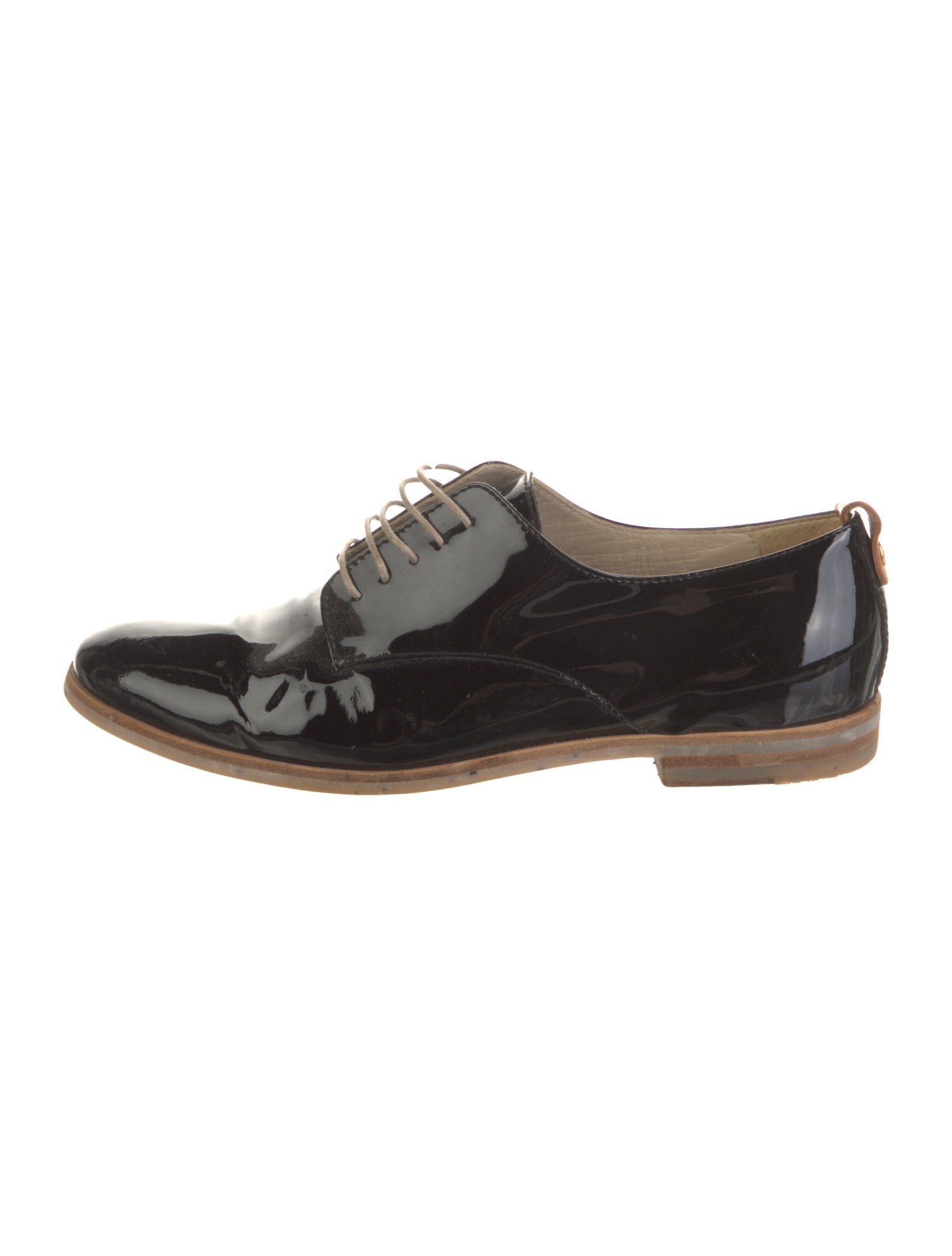 Jil Sander Patent Leather Colorblock Pattern Oxfords - Black Flats ...