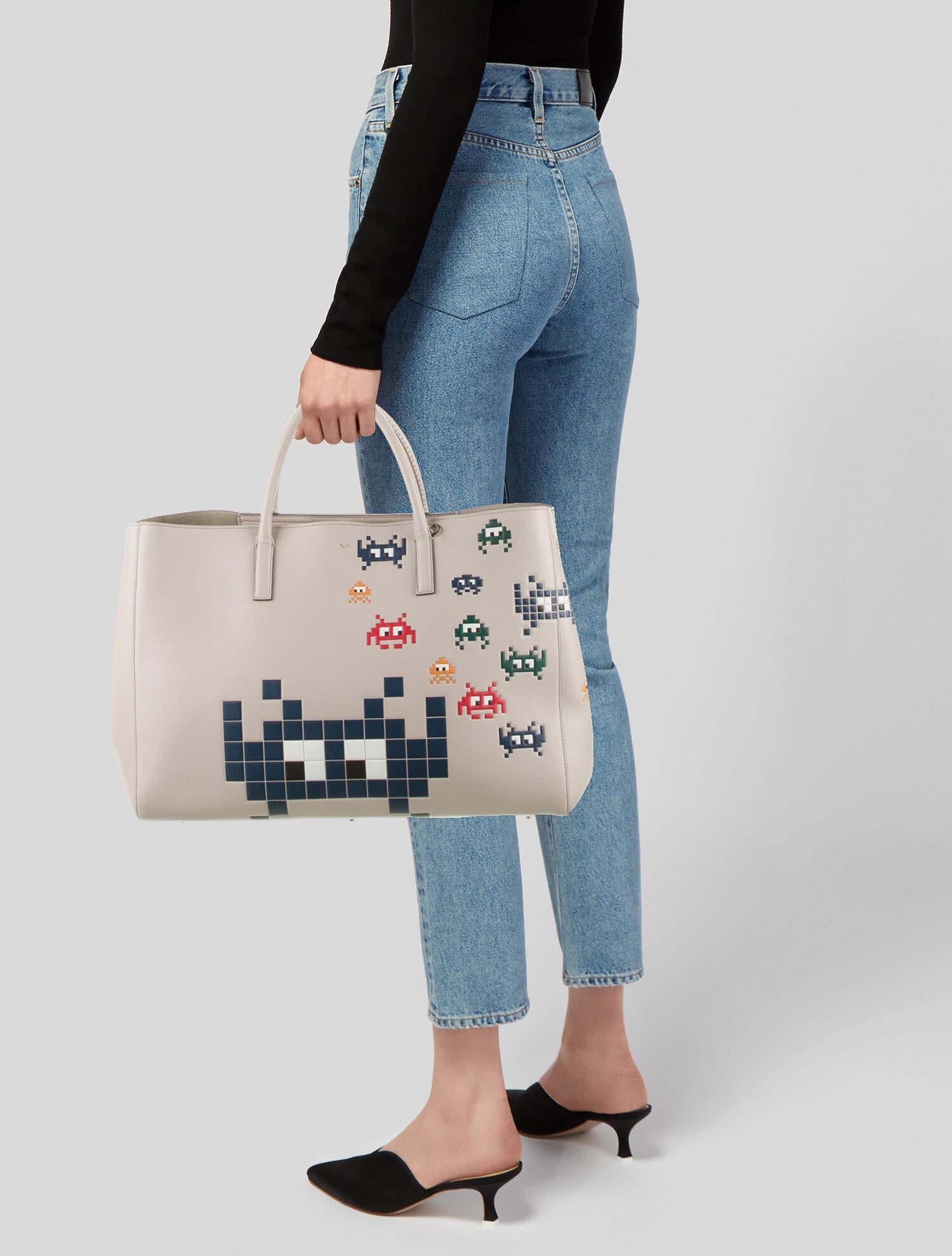 Anya Hindmarch Space Invaders Leather Tote Bag - Neutrals Totes ...