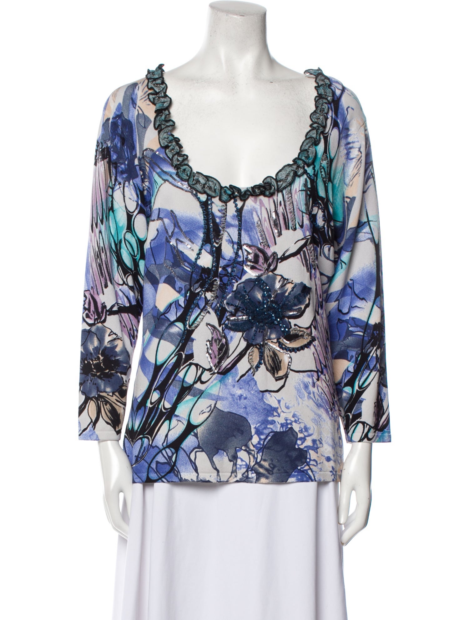Alberto Makali Floral Print Scoop Neck Blouse - Blue Tops, Clothing ...