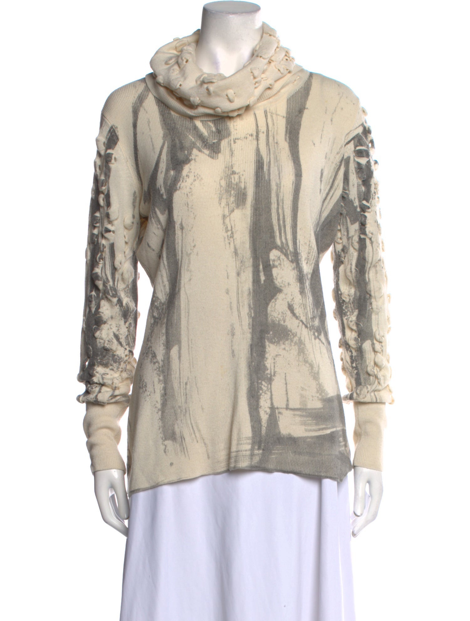 Alberto Makali Printed Cowl Neck Sweater - White Knitwear, Clothing ...
