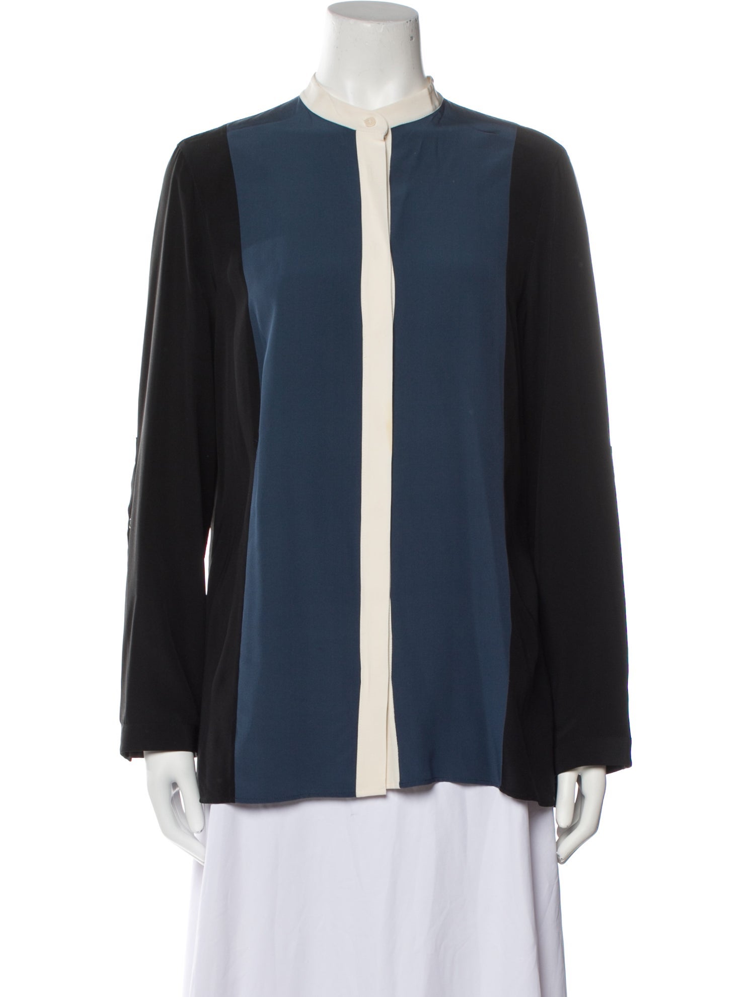 Akris Punto Silk Colorblock Pattern Button-Up Top - Black Tops ...