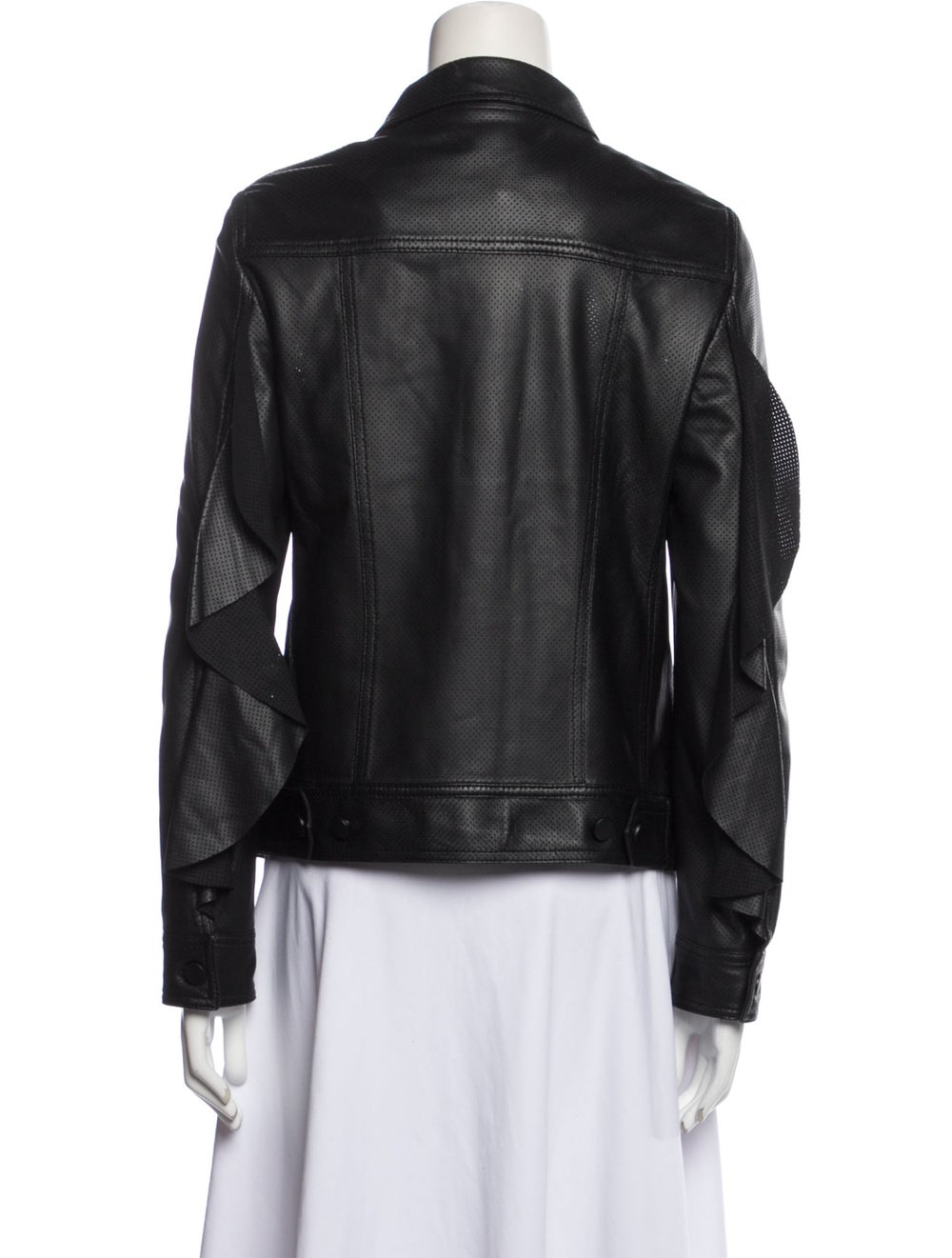 Akris Punto Leather Biker Jacket Black Ruffle & Laser… - Gem
