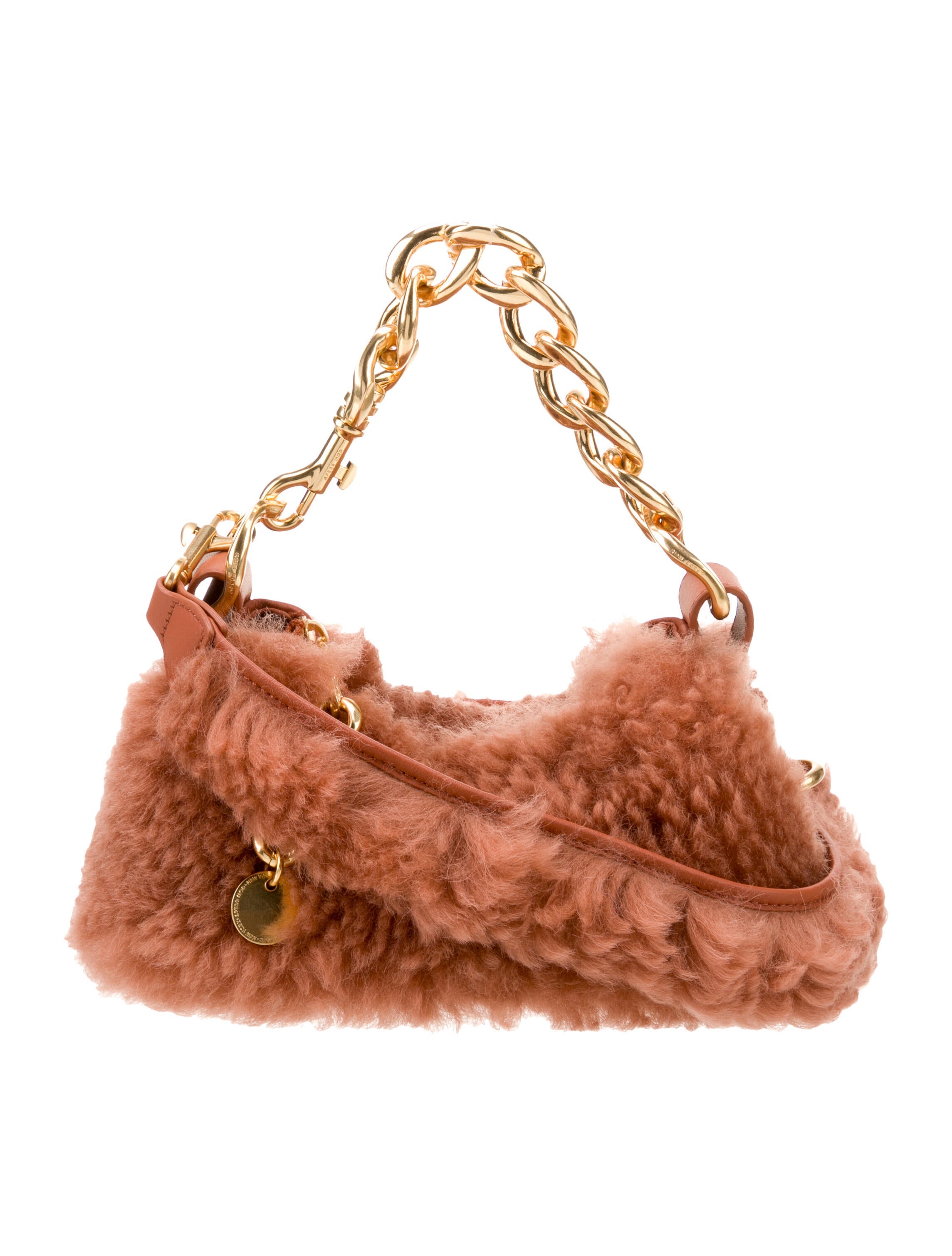 Apede Mod Leather Trim Shearling Handle Bag - Pink Handle Bags ...