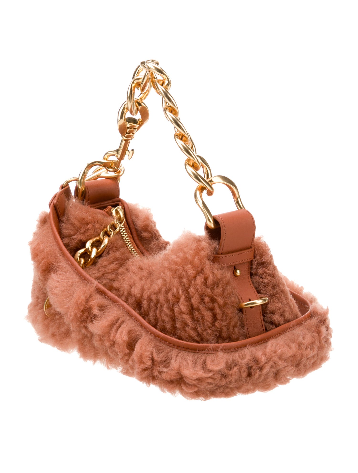 Apede Mod Leather Trim Shearling Handle Bag - Pink Handle Bags ...