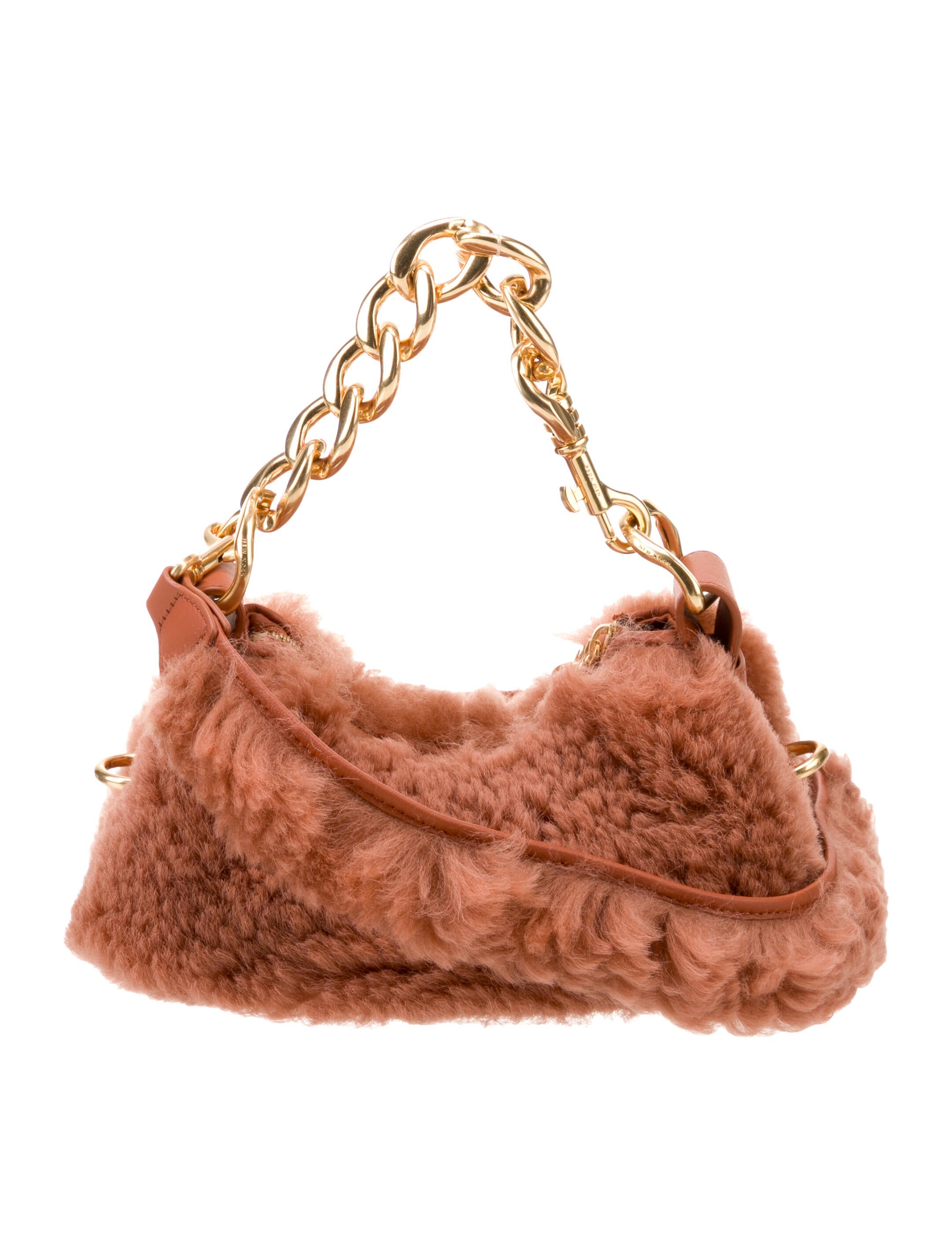 Apede Mod Leather Trim Shearling Handle Bag - Pink Handle Bags ...