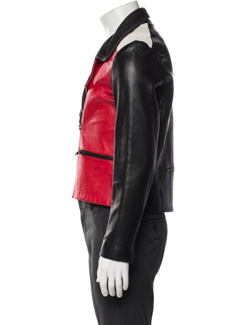 American Retro Lamb Leather Colorblock Pattern Moto Jacket - Burgundy ...