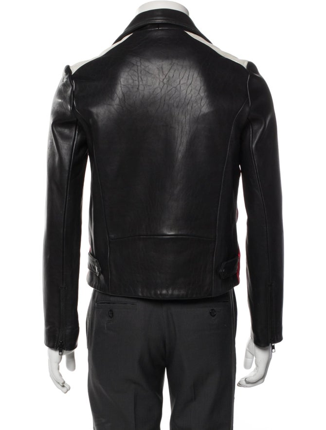 American Retro Lamb Leather Colorblock Pattern Moto Jacket - Burgundy ...