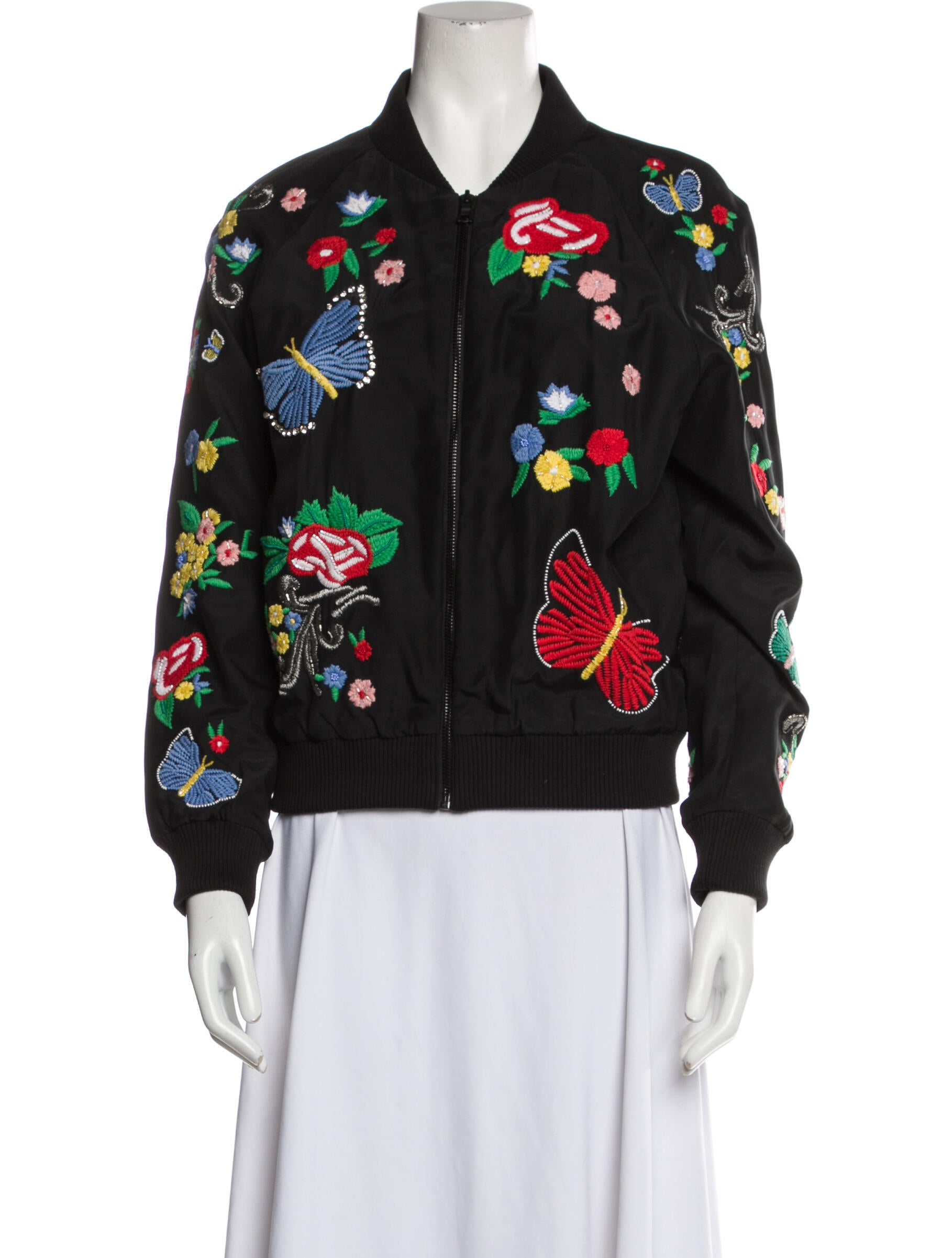Alice + Olivia Silk Floral Print Bomber Jacket - Black Jackets ...