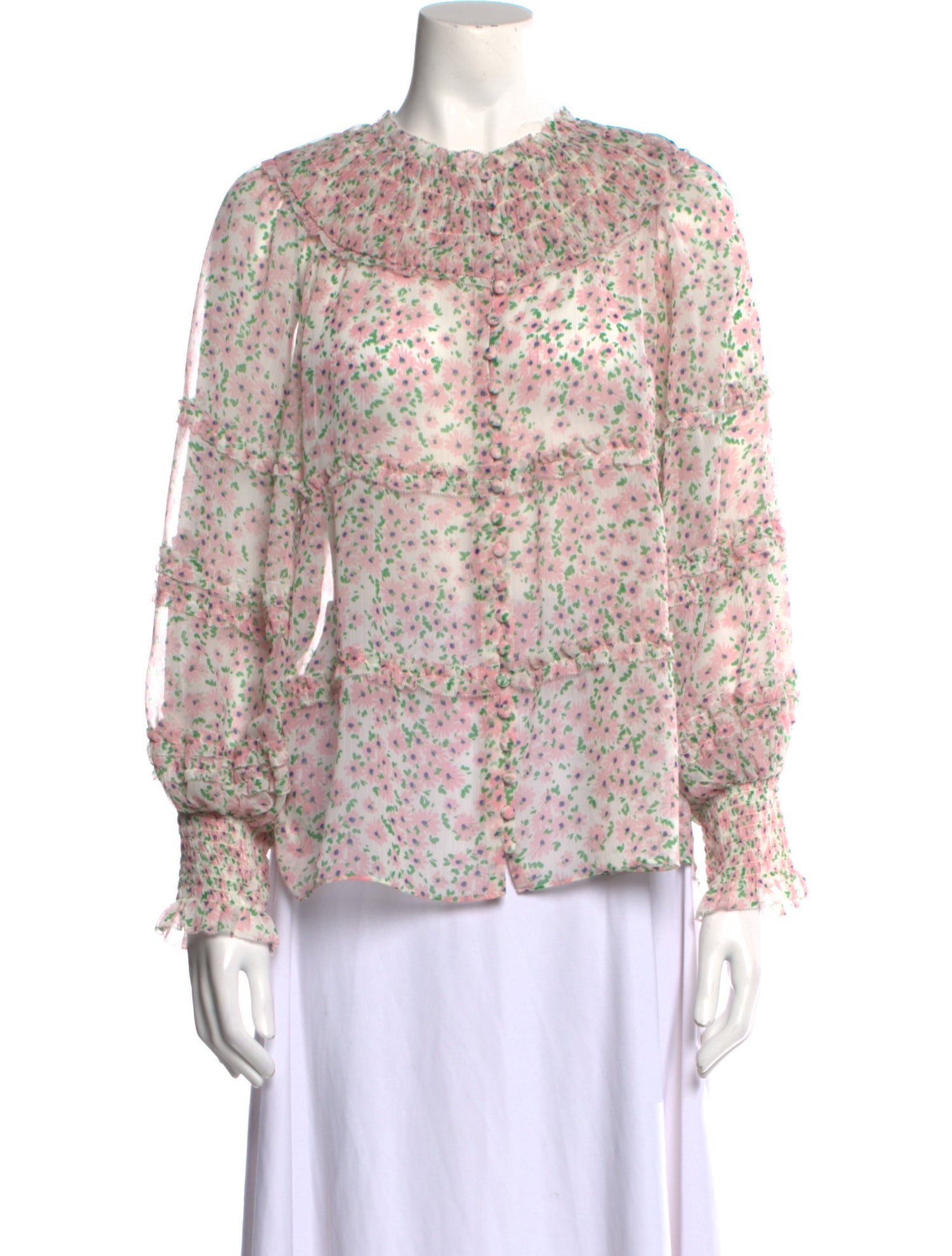 Alice + Olivia Floral Print Crew Neck Blouse - Pink Tops, Clothing ...