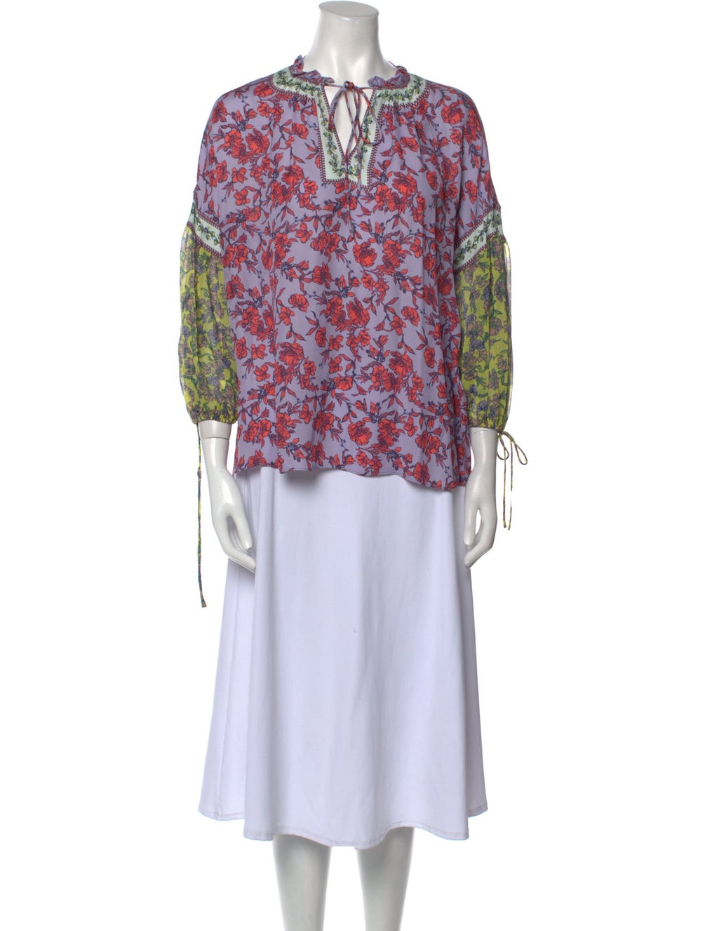 Alice + Olivia Floral Print Tie Neck Blouse - Purple Tops, Clothing ...