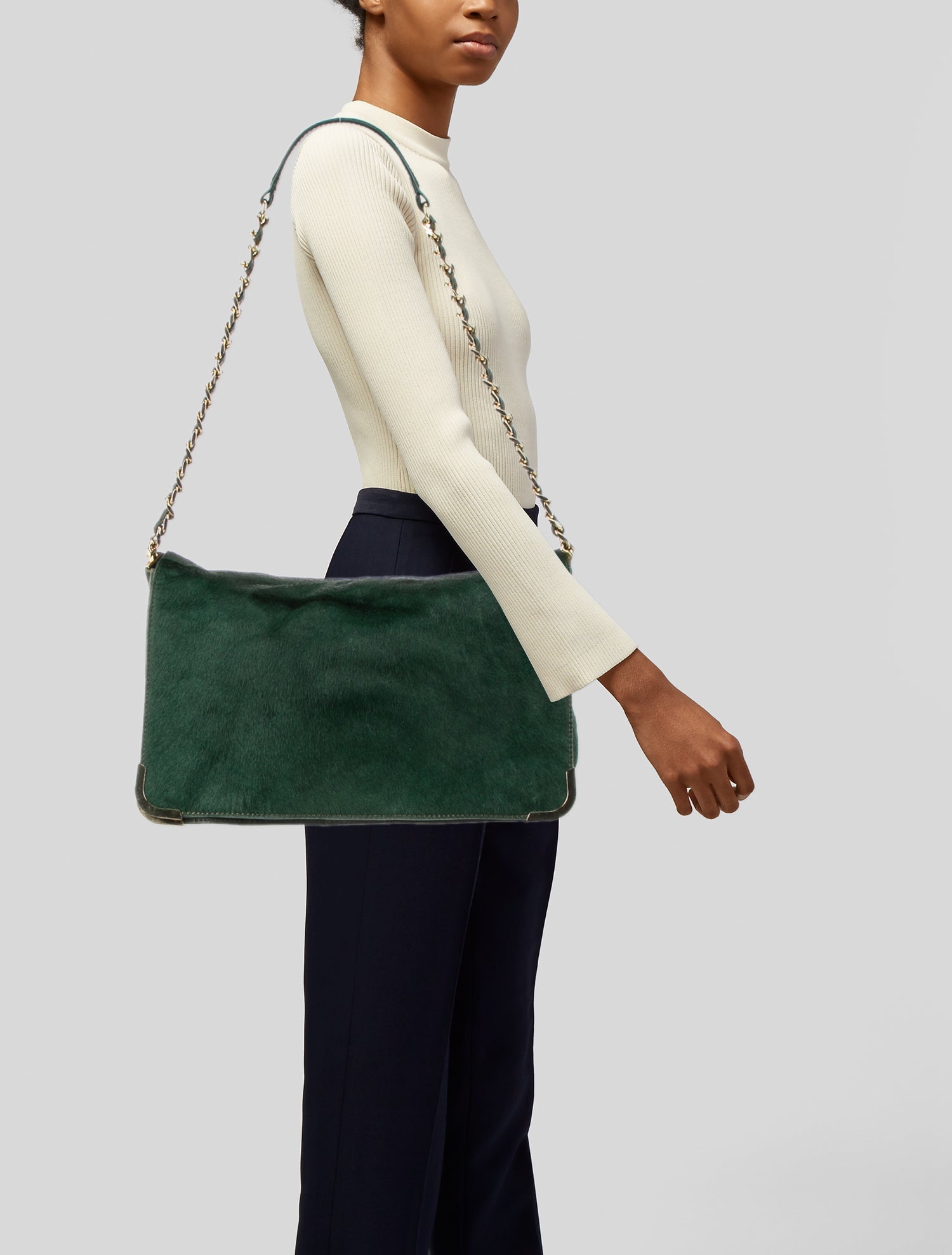Alice + Olivia Chain-Link Pony Hair Shoulder - Green Shoulder Bags ...