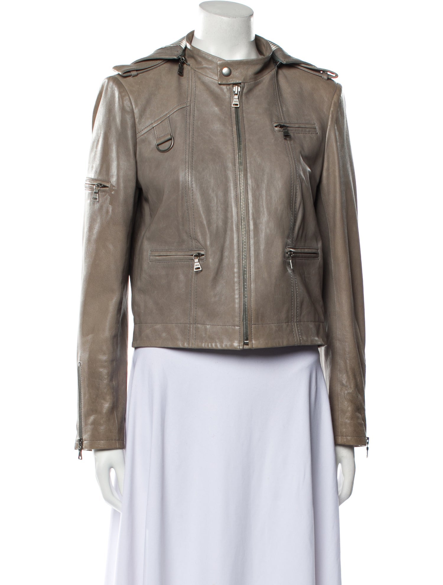 Alice + Olivia Lamb Leather Biker Jacket - Grey Jackets, Clothing ...