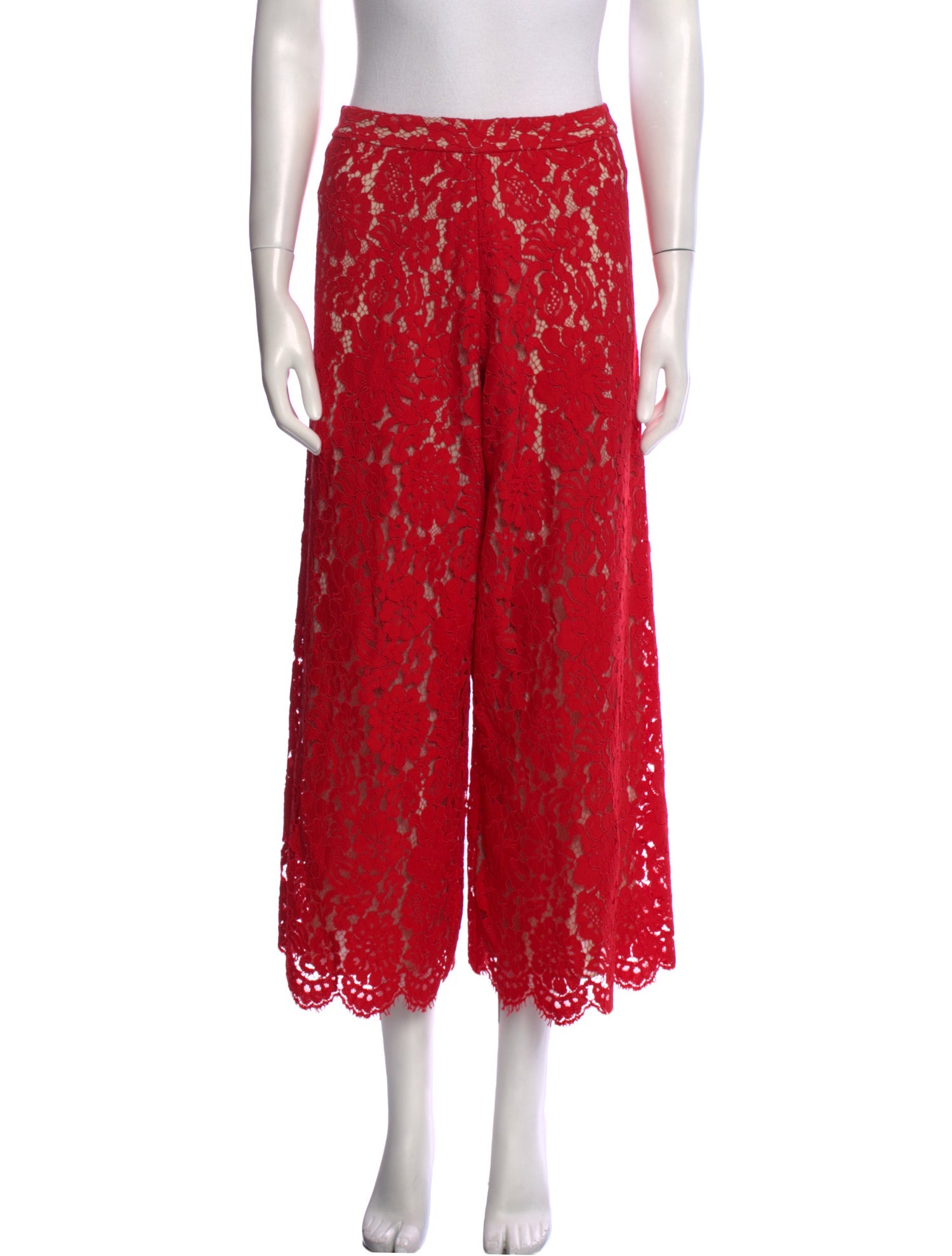 Alice + Olivia Lace Pattern Wide Leg Pants - Red, 13.25" Rise Pants ...