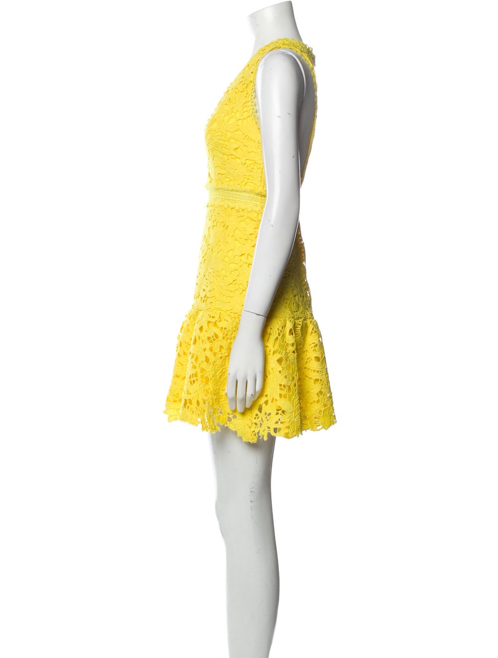 Alice + Olivia A-Line Dress Yellow Lace Pattern Lace … - Gem