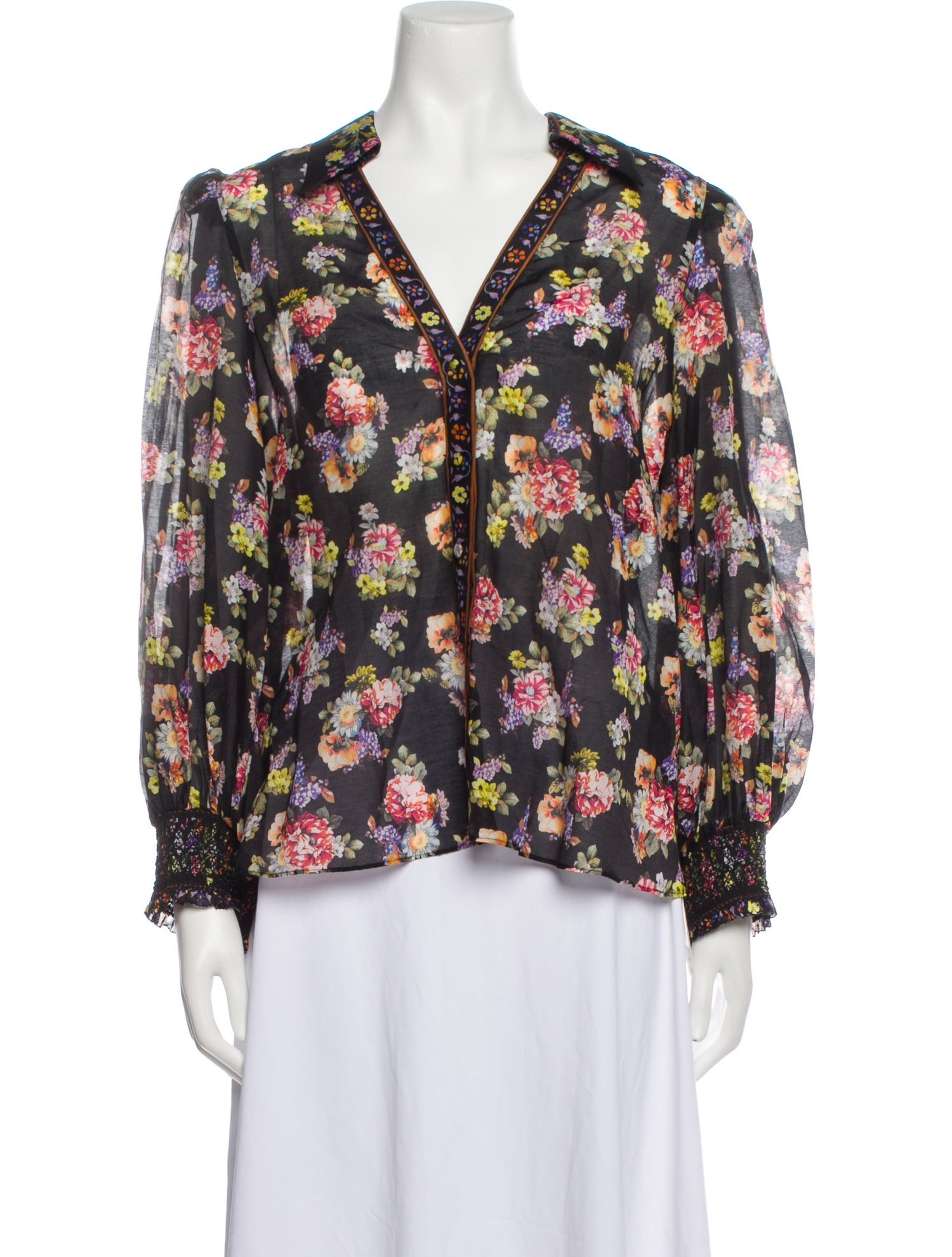 Alice + Olivia Floral Print V-Neck Blouse - Black Tops, Clothing ...