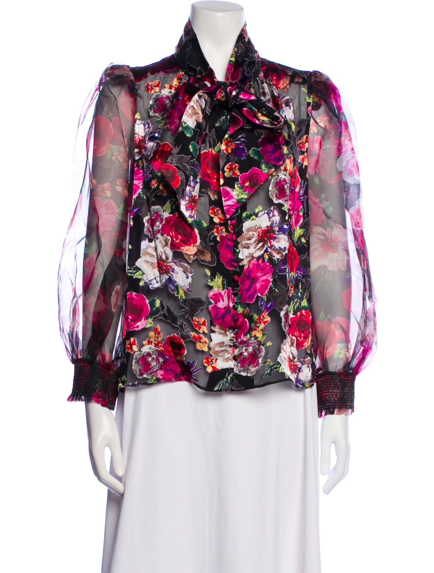 Alice + Olivia Floral Print Long Sleeve Blouse - Black Tops, Clothing ...