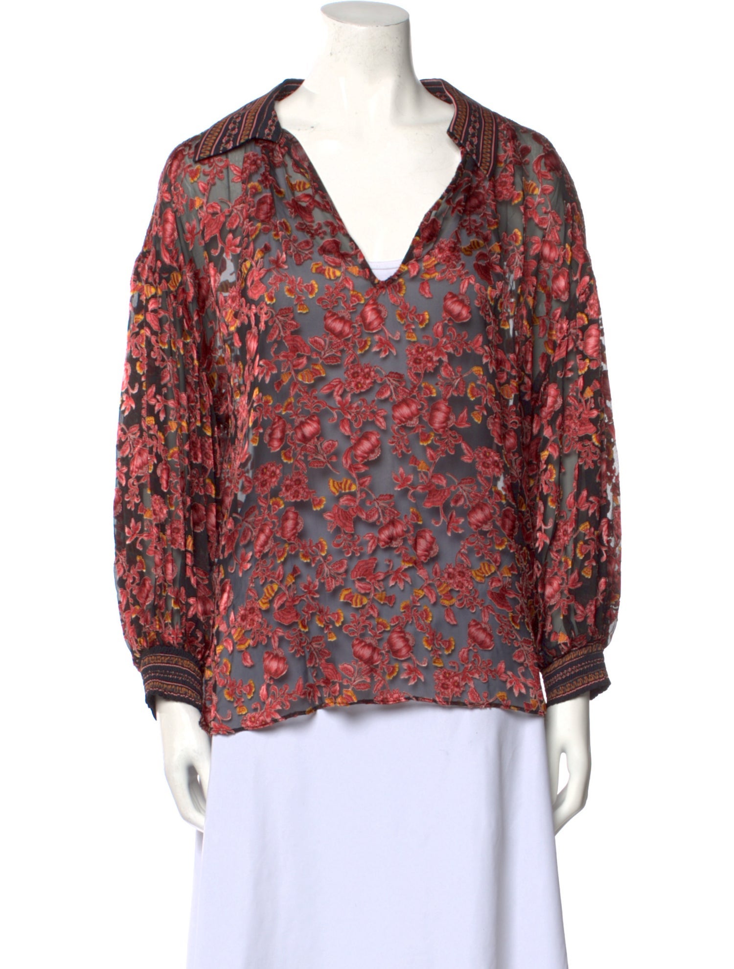 Alice + Olivia Floral Print V-Neck Blouse w/ Tags - Red Tops, Clothing ...